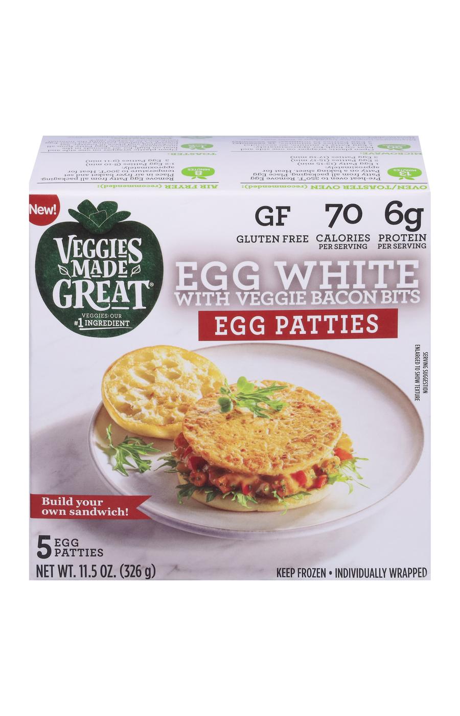 Veggies Made Great Egg White Veggie Bacon Bits Egg Patties - Shop ...