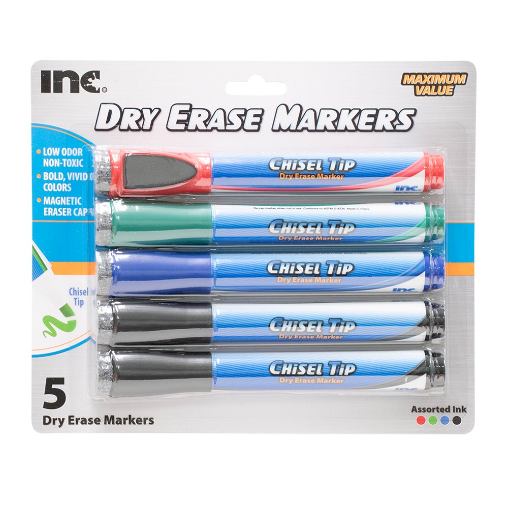 Inc Chisel Tip Magnetic Dry Erase Markers with Erasers - Assorted Ink ...