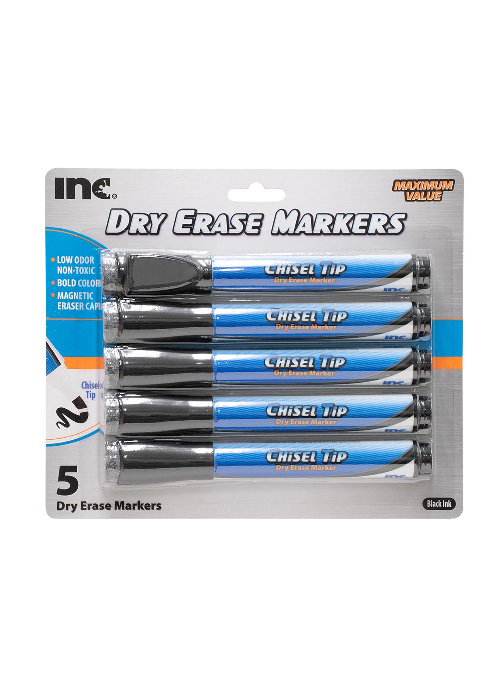 Inc Chisel Tip Magnetic Dry Erase Markers with Erasers - Black Ink ...