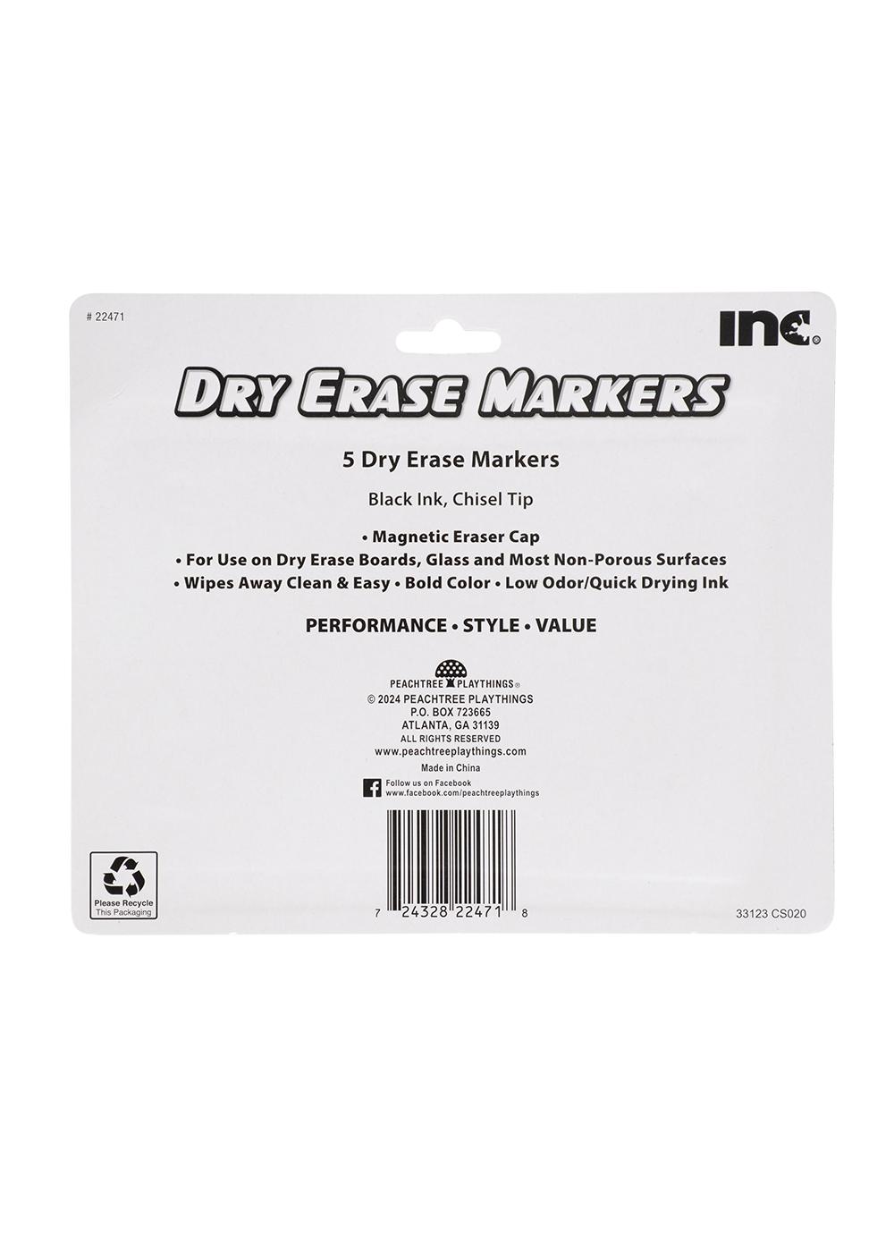 Inc Chisel Tip Magnetic Dry Erase Markers with Erasers - Black Ink ...