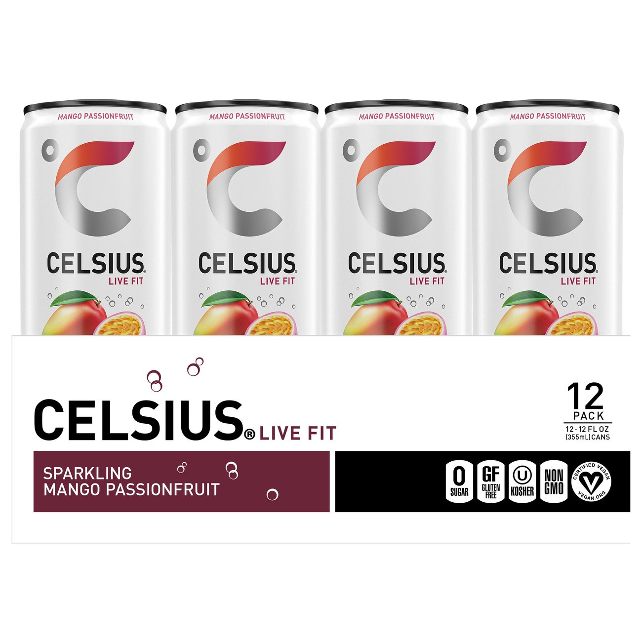 Celsius Sparkling Zero Sugar Energy Drinks 12 pk Cans - Mango ...