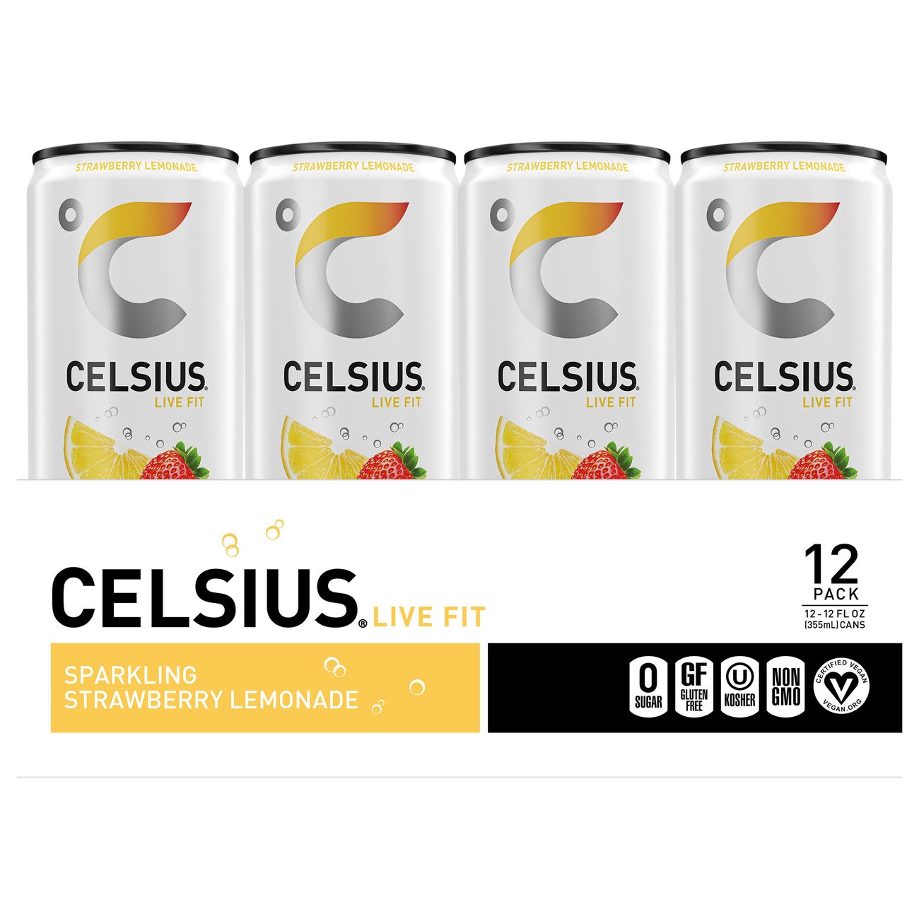 Celsius Sparkling Zero Sugar Energy Drinks 12 pk Cans - Strawberry ...