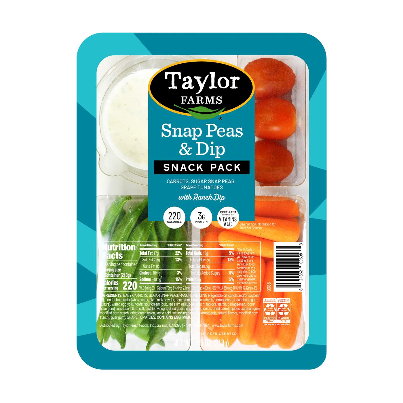 Taylor Farms Snap Peas and Dip Snack Tray - Shop Snack trays at H-E-B