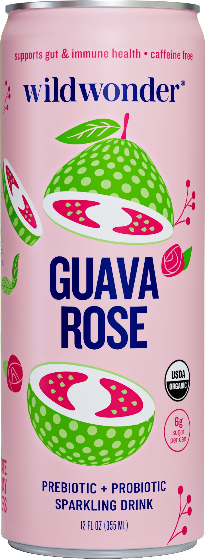 Wildwonder Guava Rose Prebiotic + Probiotic Sparkling Drink, 12 oz ...