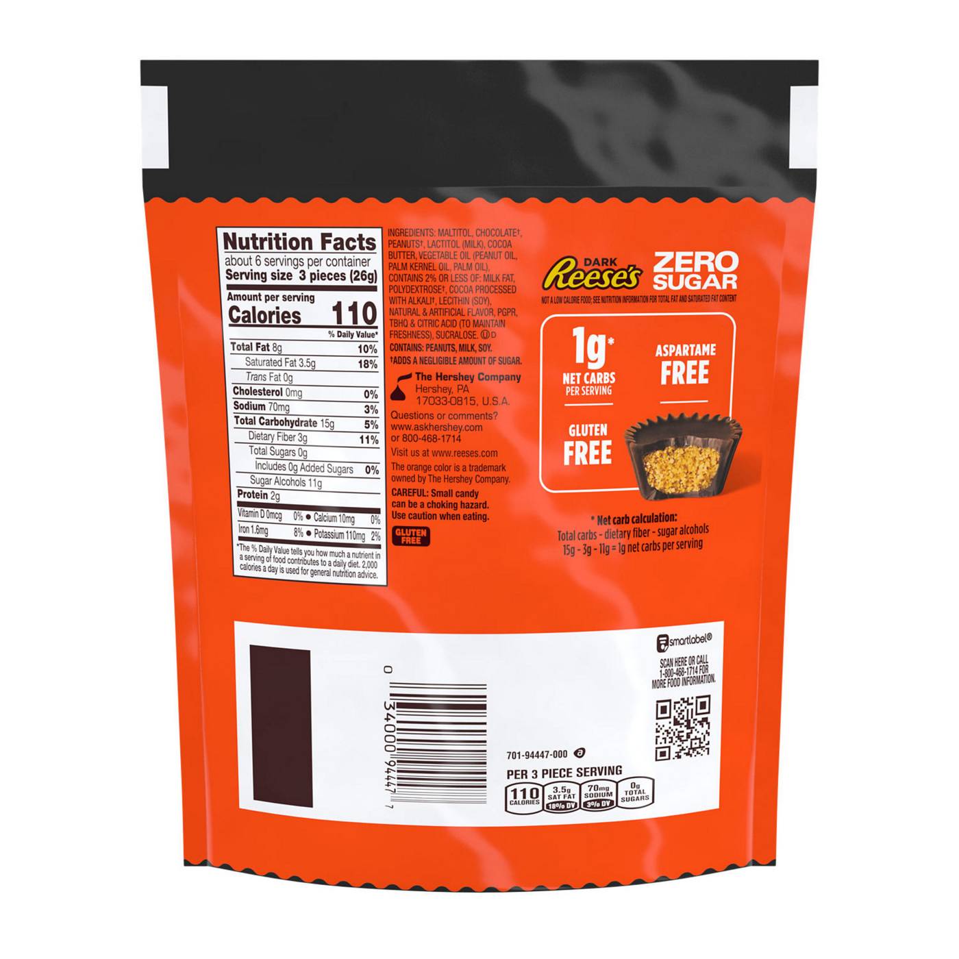 Reese's Zero Sugar Miniatures Dark Chocolate Peanut Butter Cups - Shop ...