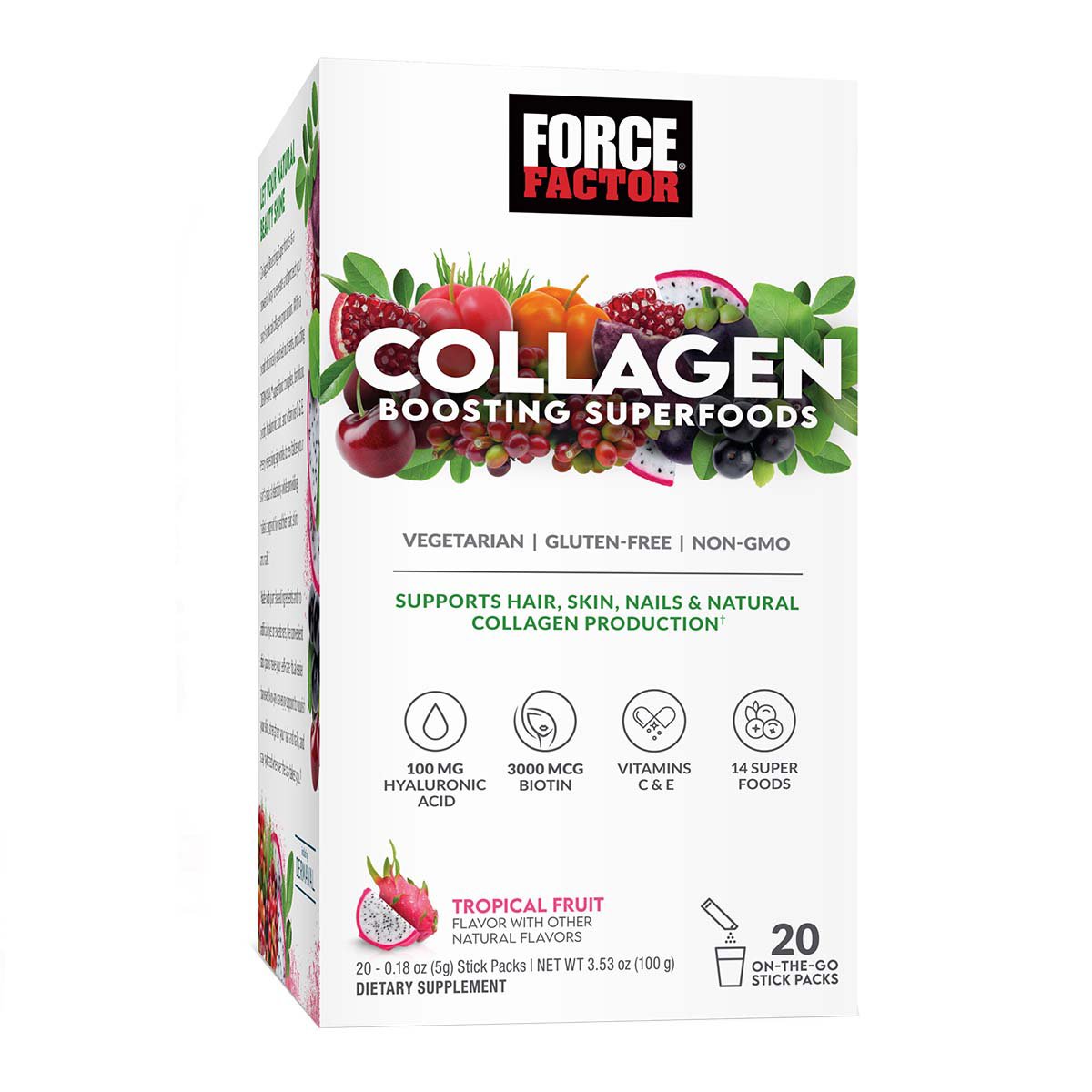 Force Factor Collagen Boosting Superfoods Stick Packs - Tropical Fruit ...