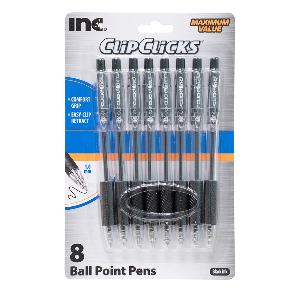 Inc Clip Clicks 1.0mm Retractable Ball Point Pens - Black Ink - Shop ...