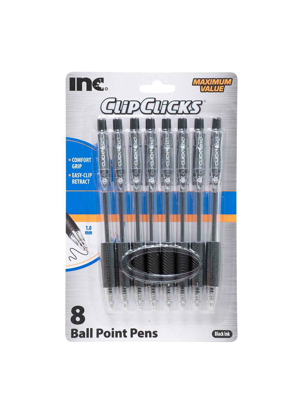 Inc Clip Clicks 1.0mm Retractable Ball Point Pens - Black Ink - Shop ...