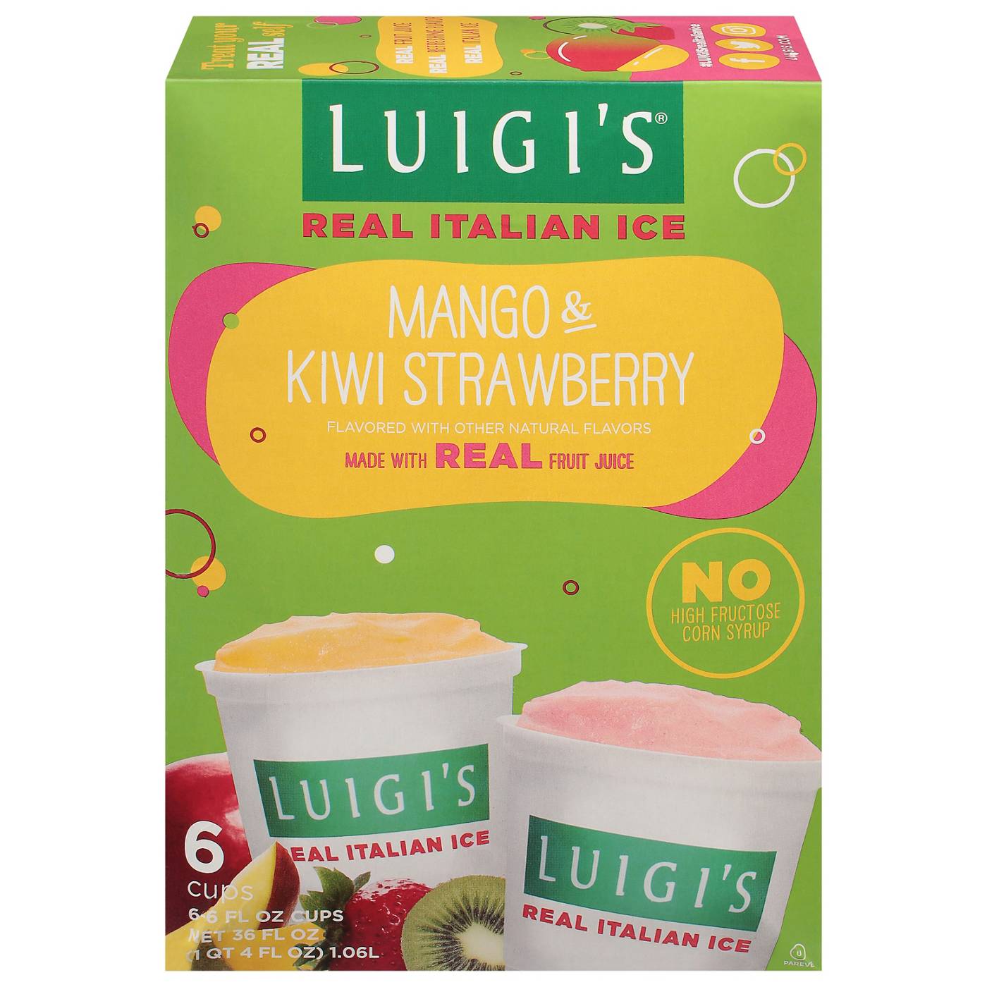 Luigi's Real Italian Ice Mango & Kiwi Strawberry Cups - Shop Sorbet at ...