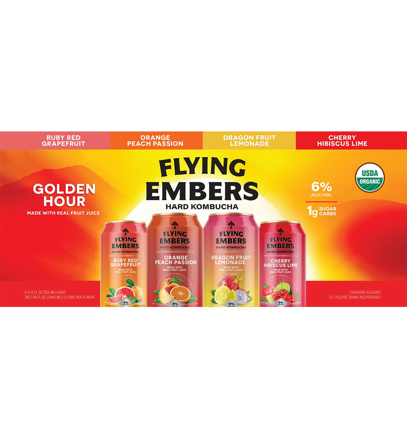 Flying Embers Golden Hour Hard Kombucha Variety Pack Cans, 8 pk - Shop ...