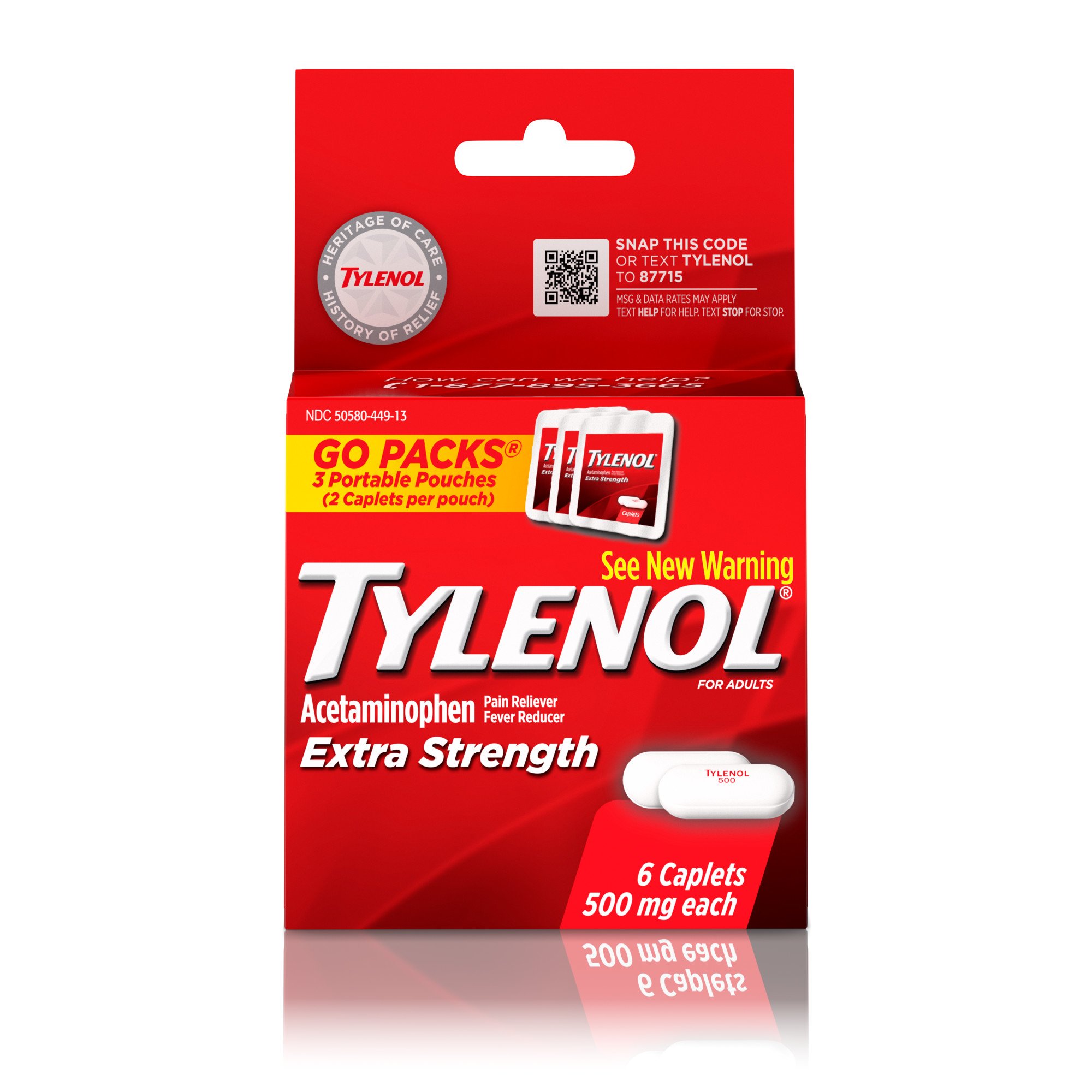 Tylenol Travel Size Extra Strength Pain Relief 500 mg Acetaminophen ...