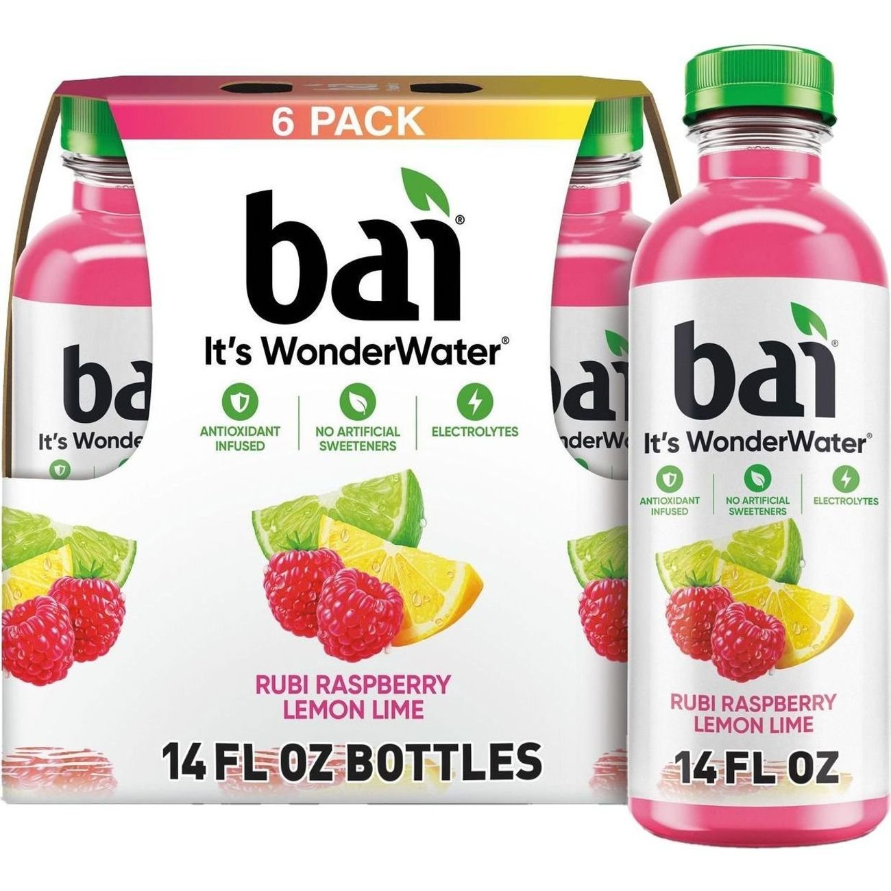 Bai Raspberry Lemon Lime Antioxidant Infused WonderWater Beverage 6 pk ...