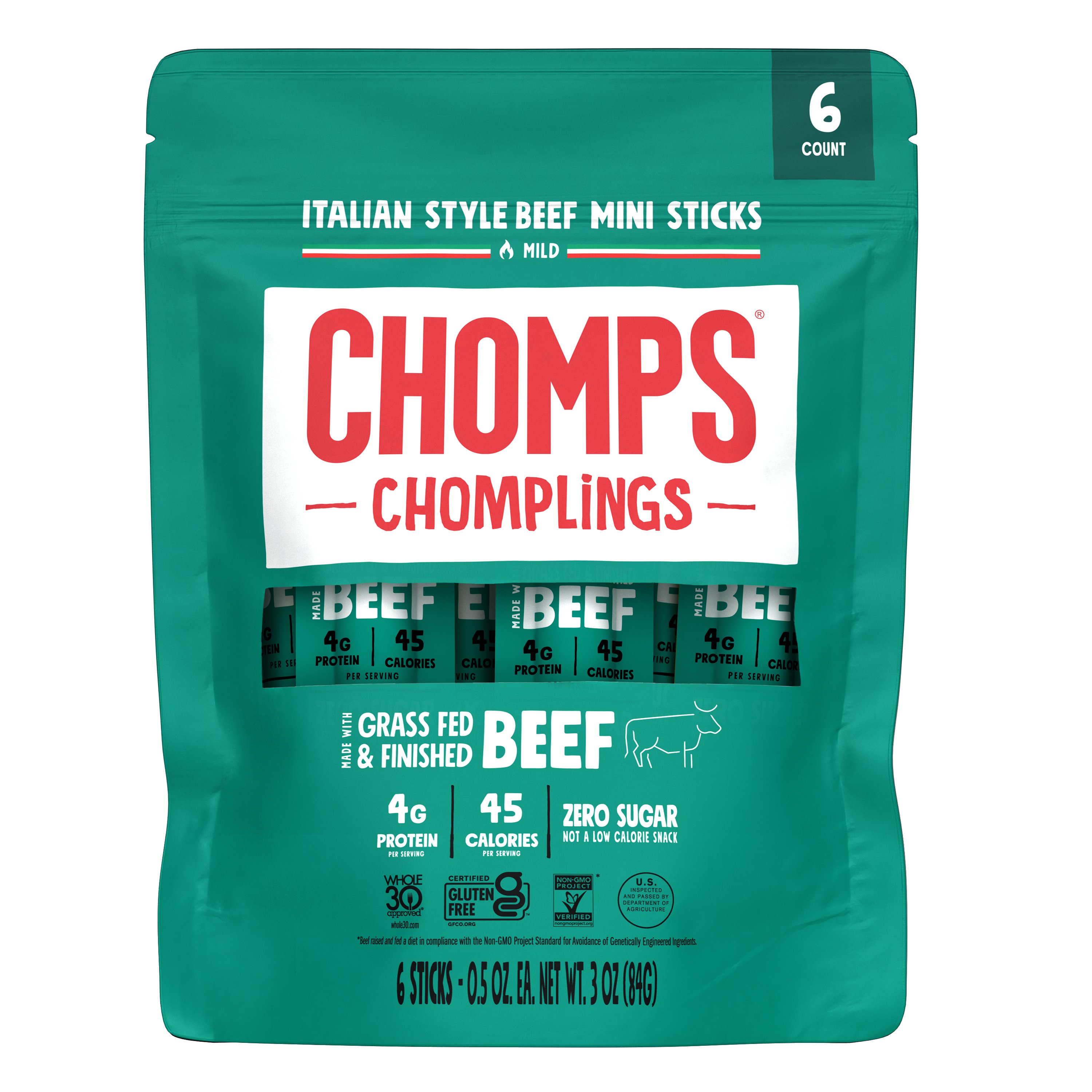 Chomps Chomplings 4g Protein Mini Italian-Style Beef Jerky Meat Sticks ...