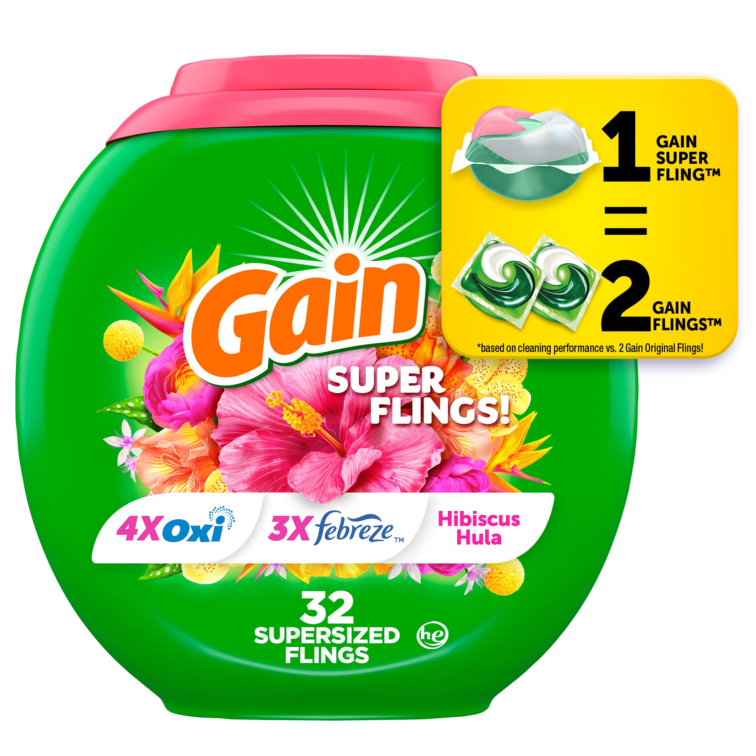 Gain Super Sized Flings! Happy Hibiscus Hula Laundry Detergent Pacs ...