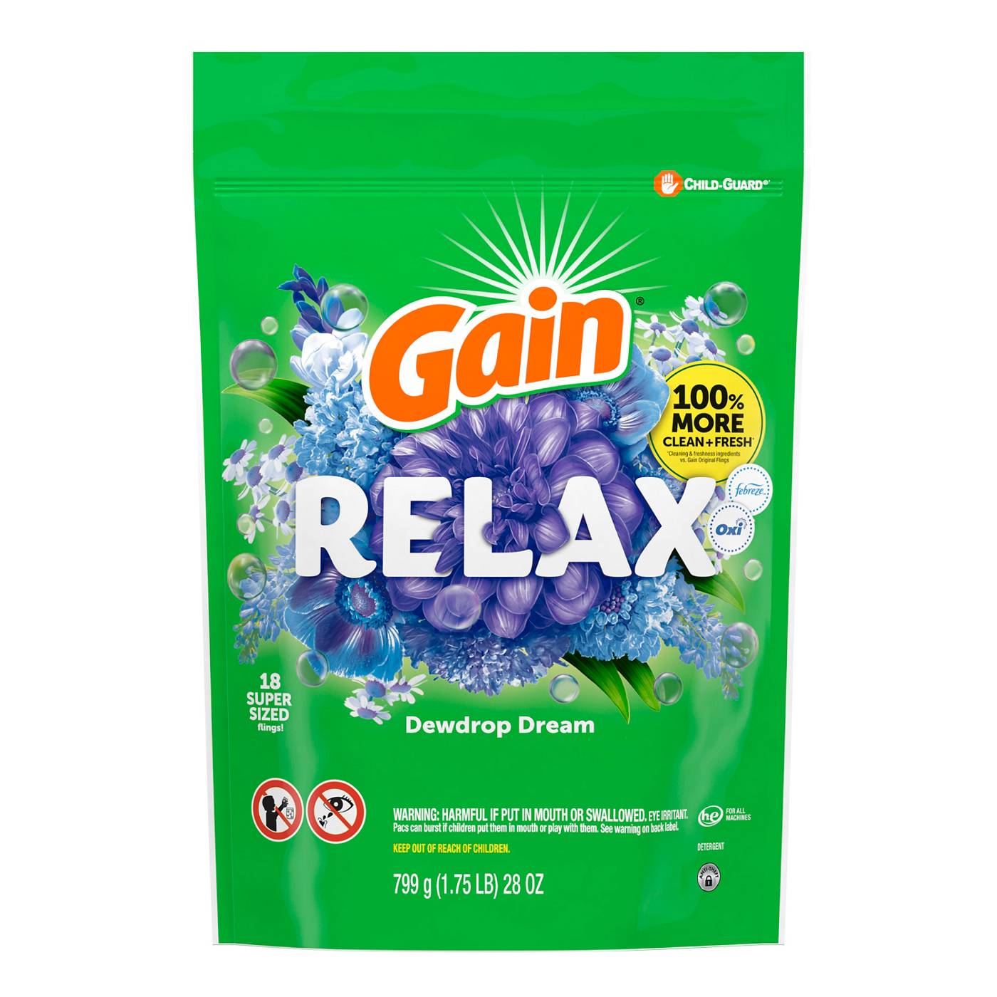 Gain Super Sized Flings! Relax HE Laundry Detergent Pacs - Dewdrop ...