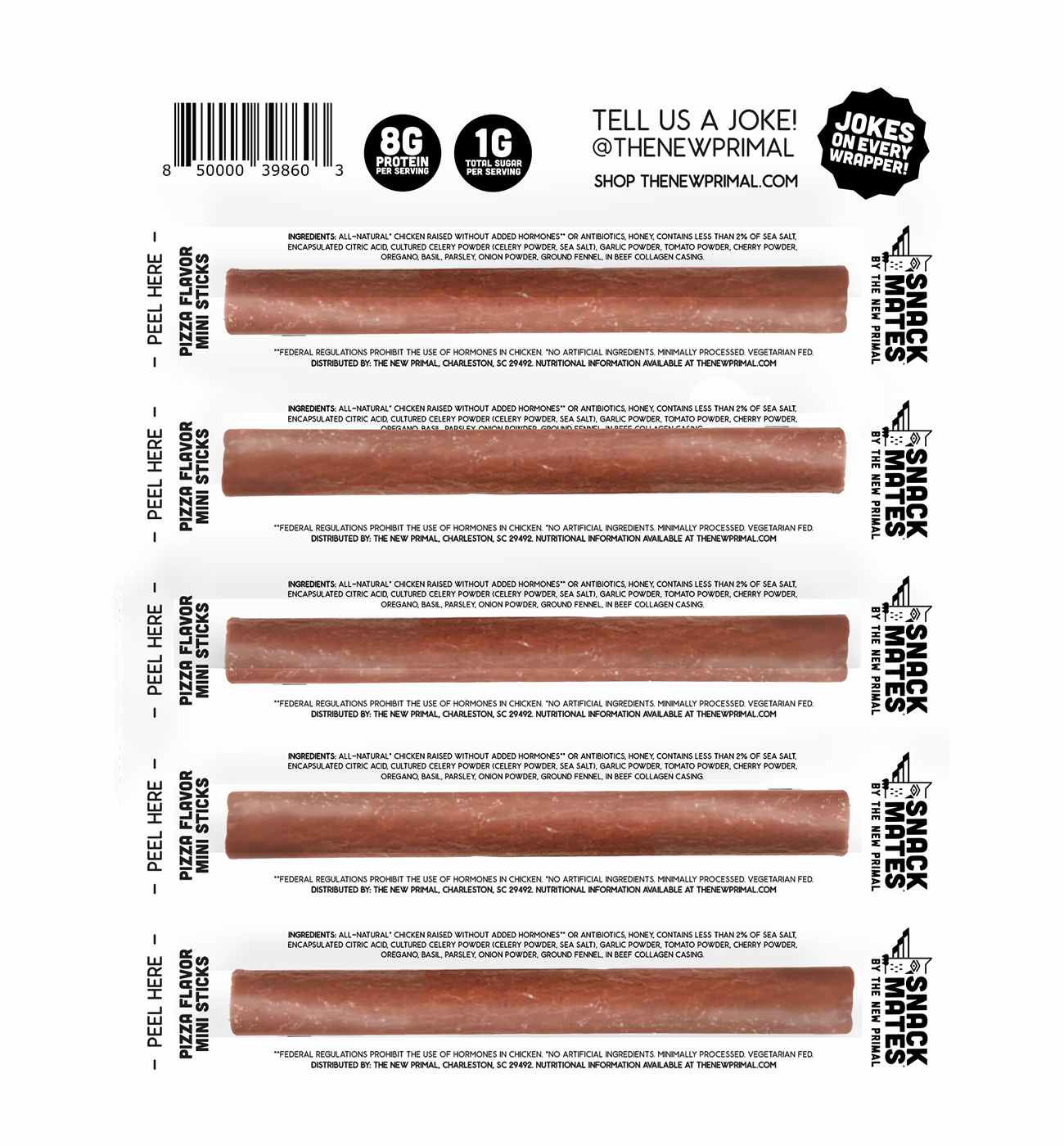 New Primal Snack Mates 8g Protein Mini Pizza Flavor Chicken Meat Sticks ...