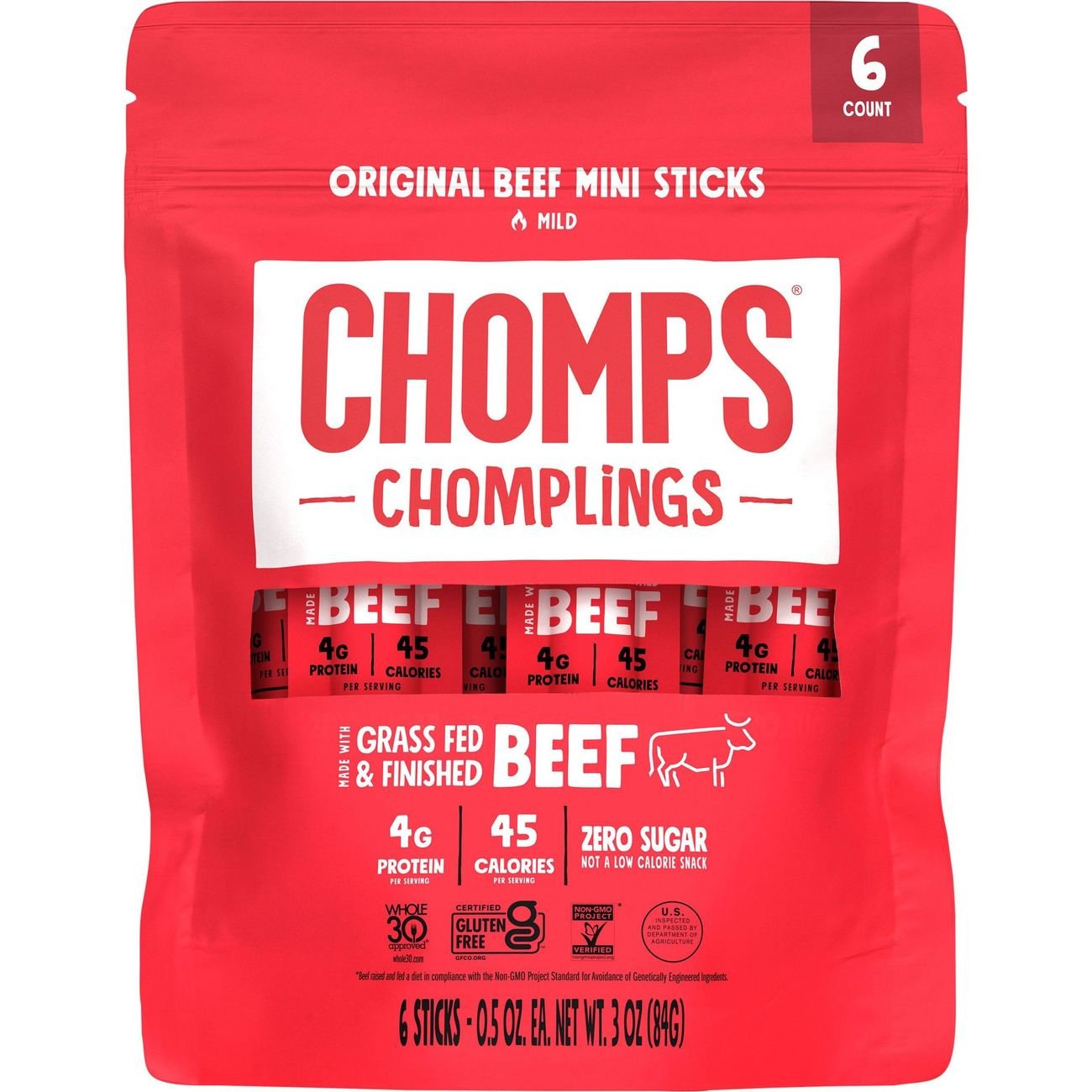 Chomps Chomplings 4g Protein Mini Original Beef Jerky Meat Sticks ...