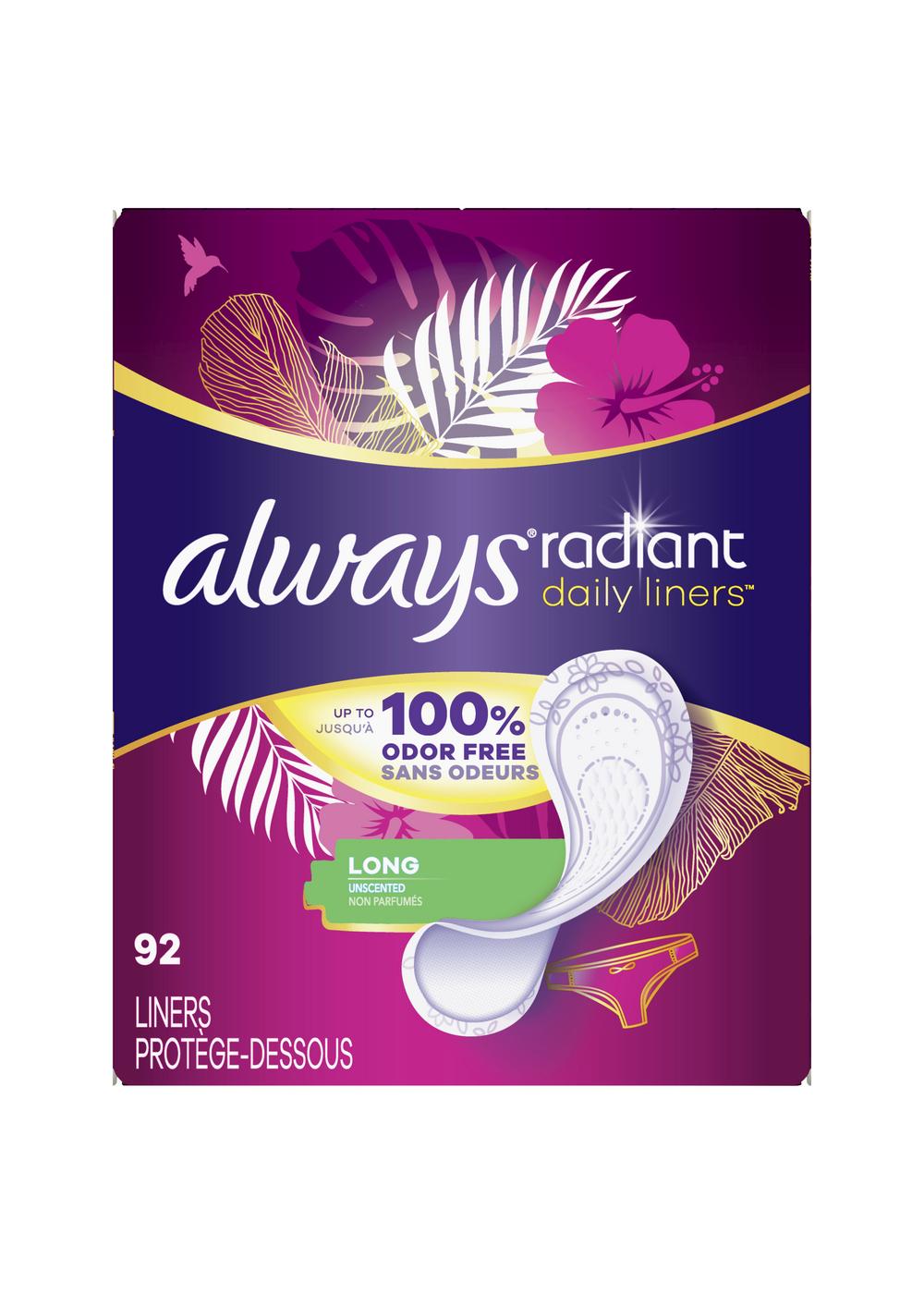 Always Radiant Daily Liners Long - Shop Pads & liners at H-E-B