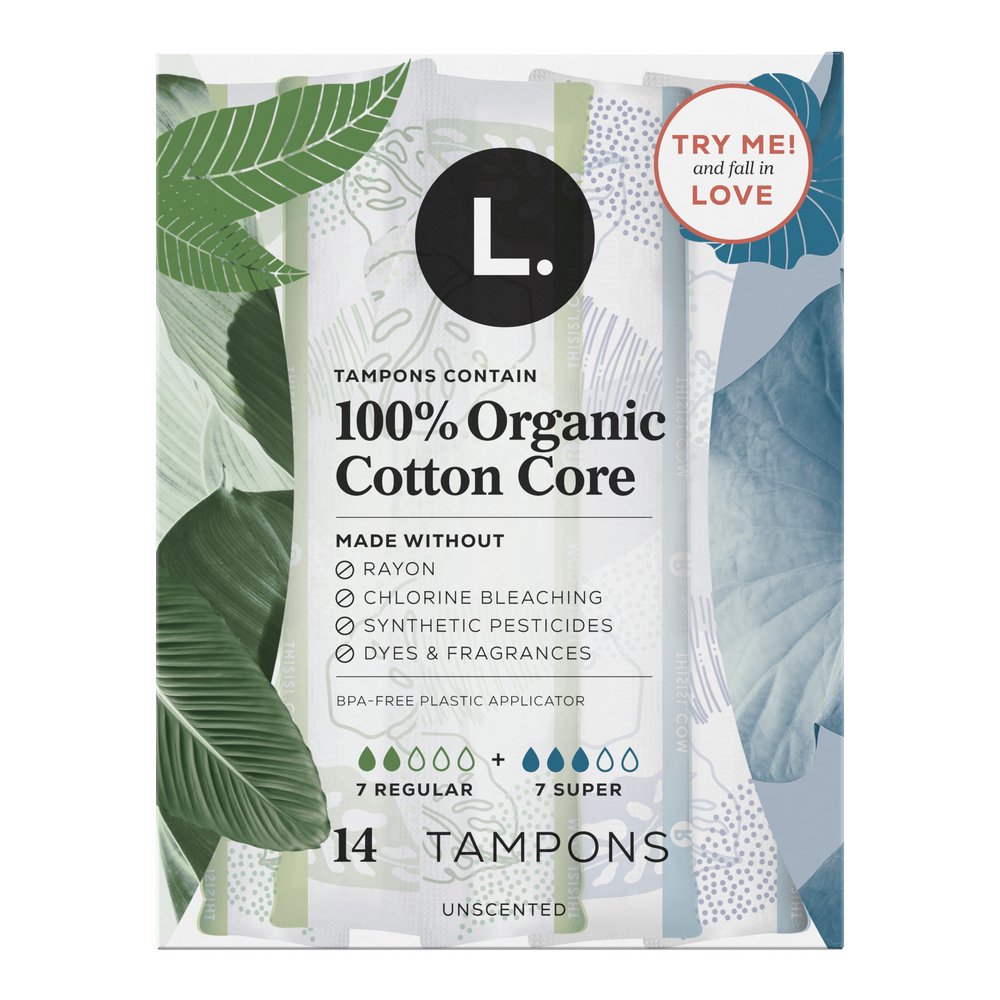 L. 100% Organic Cotton Core Tampons - Regular/Super - Shop Pads ...