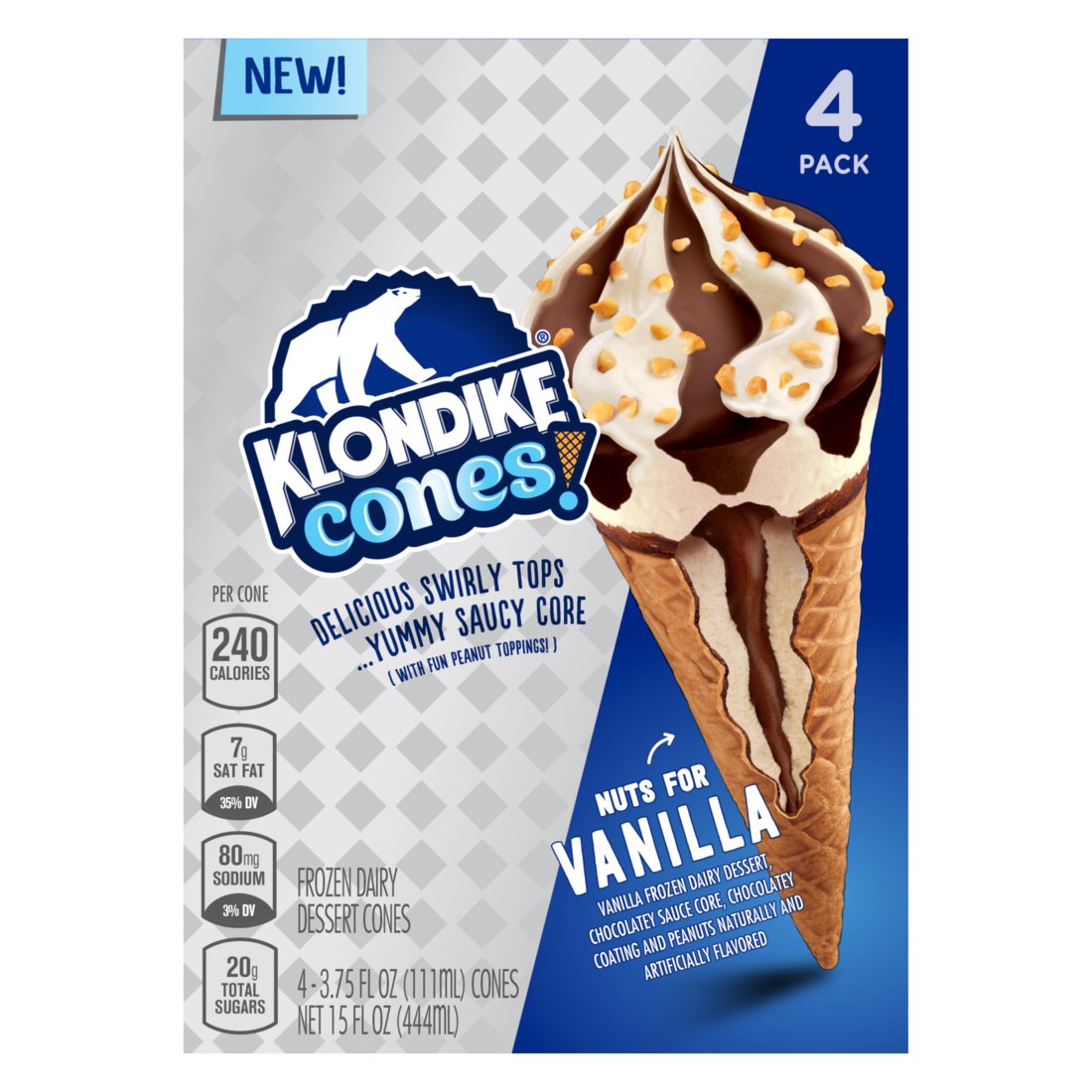 Klondike Cones! Classic Vanilla Frozen Dairy Dessert Cones - Shop Cones ...
