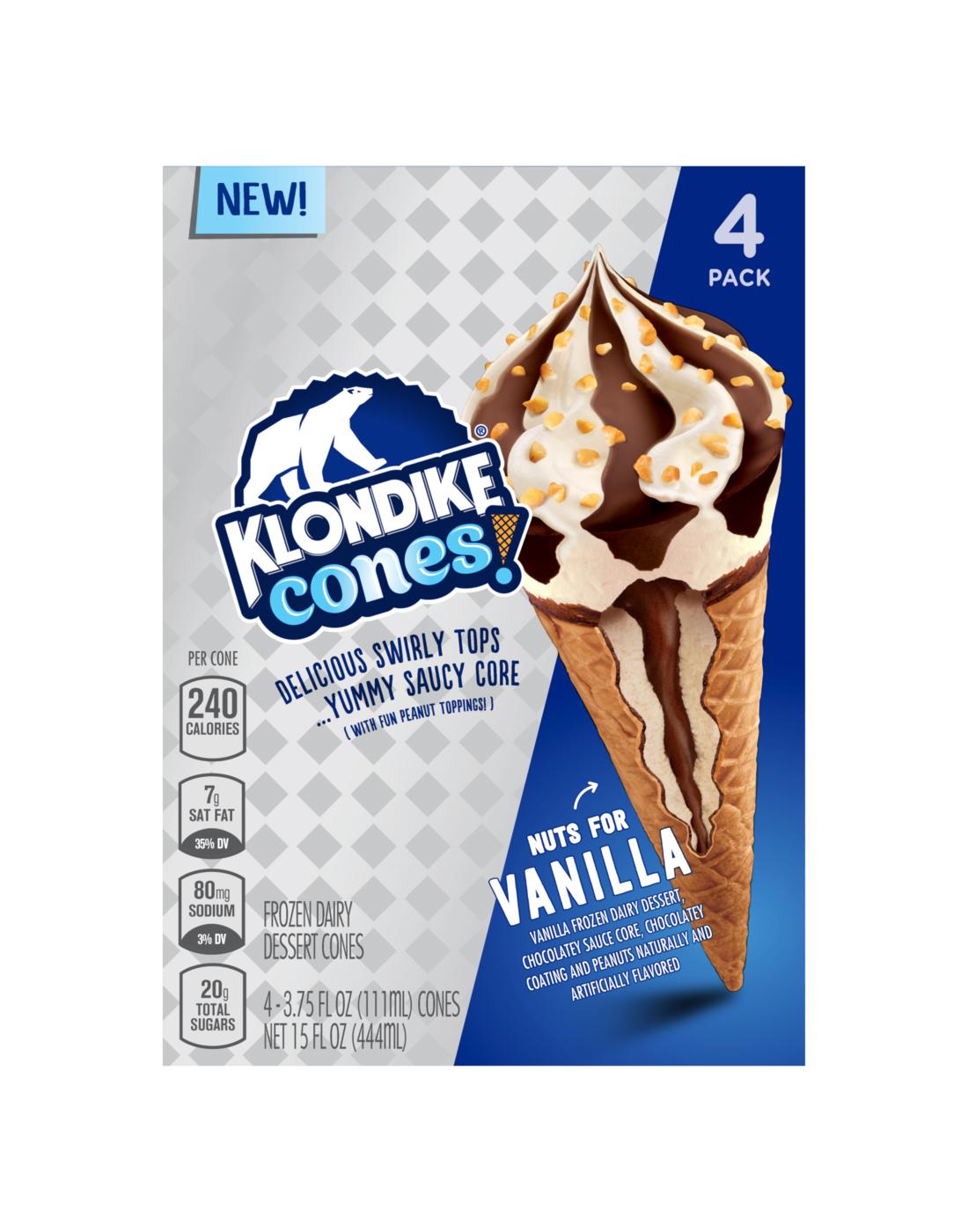 Klondike Cones! Classic Vanilla Frozen Dairy Dessert Cones - Shop Cones ...