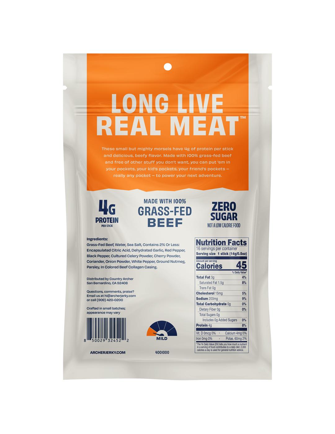 Archer Zero Sugar 4g Protein Grass-Fed Beef Mini Sticks - Original ...