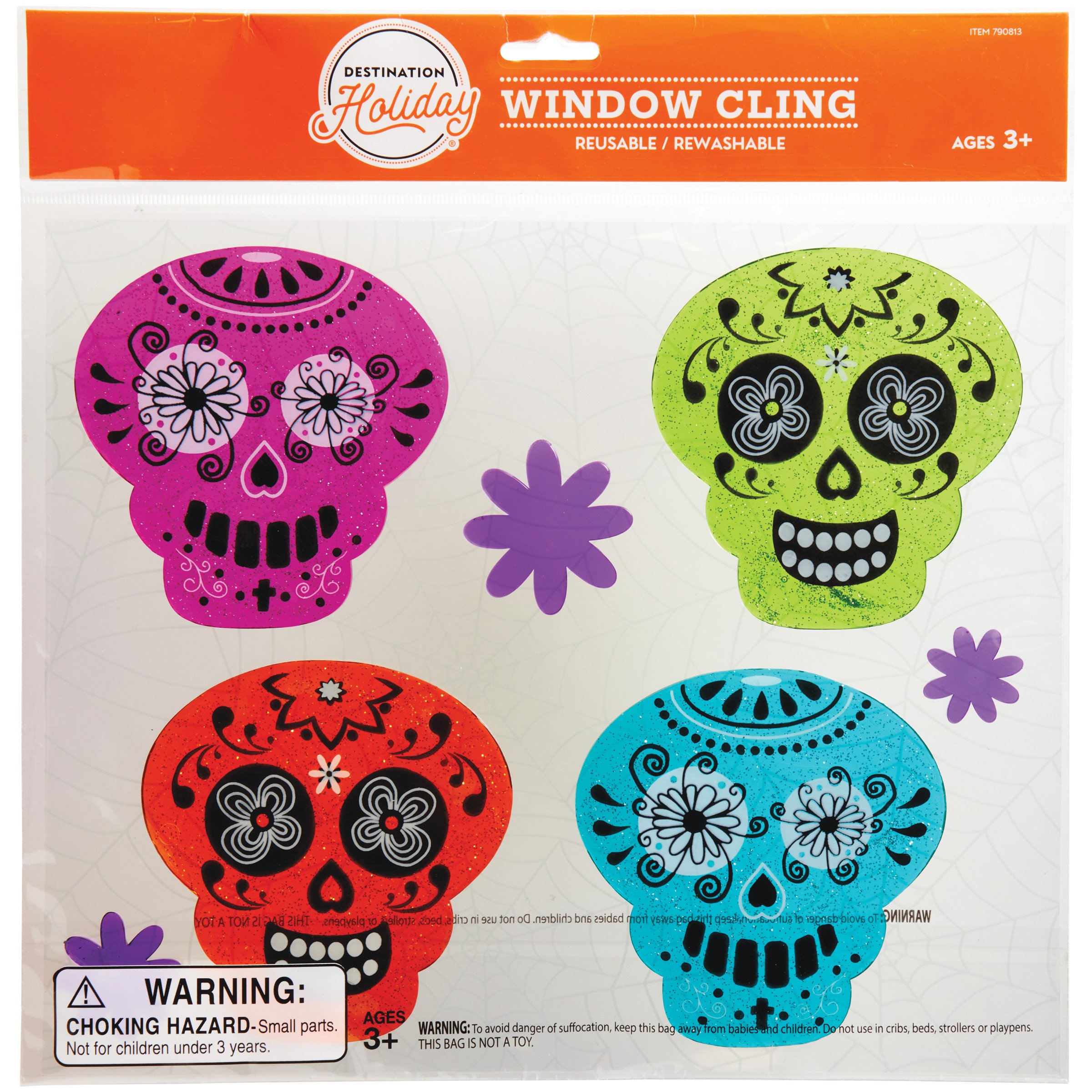 Destination Holiday Day Of The Dead Reusable Sugar Skulls Gel Window ...