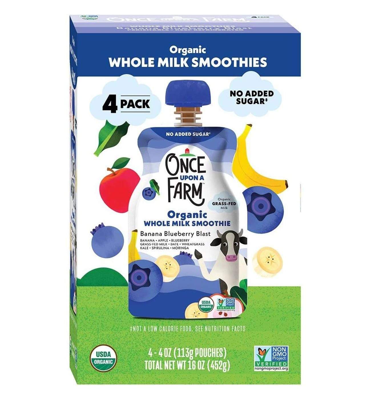 Once Upon A Farm Organic Whole Milk Smoothies 4 pk Pouches - Banana ...