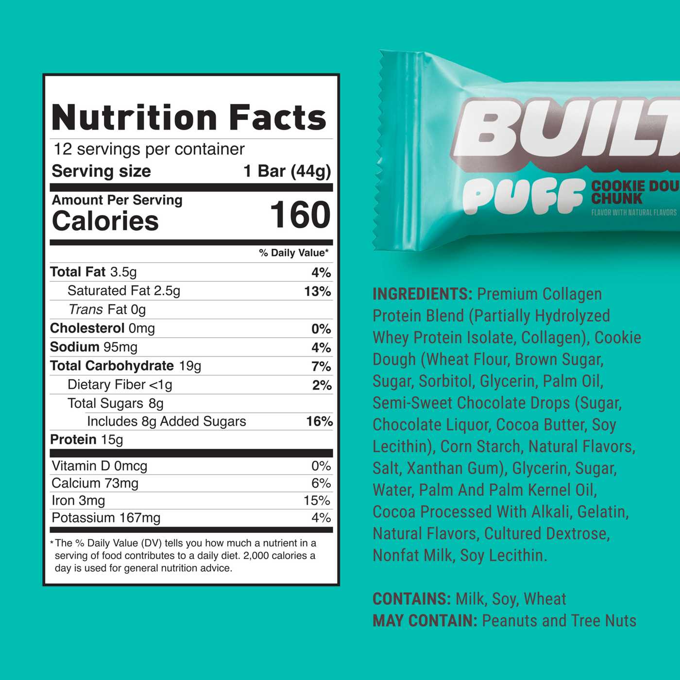 BUILT Puff 15g Protein Bar - Cookie Dough Chunk - Shop Granola & snack ...