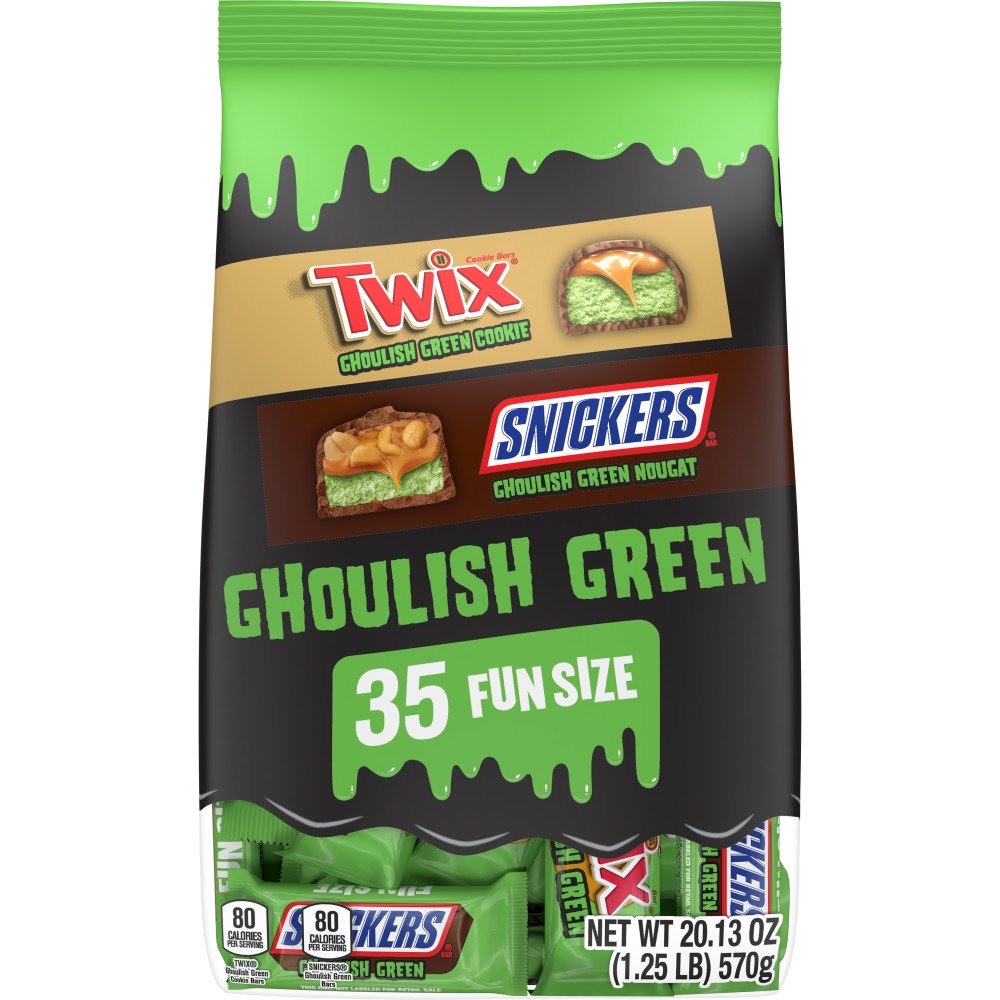 Snickers & Twix Ghoulish Green Assorted Milk Chocolate Halloween Candy ...