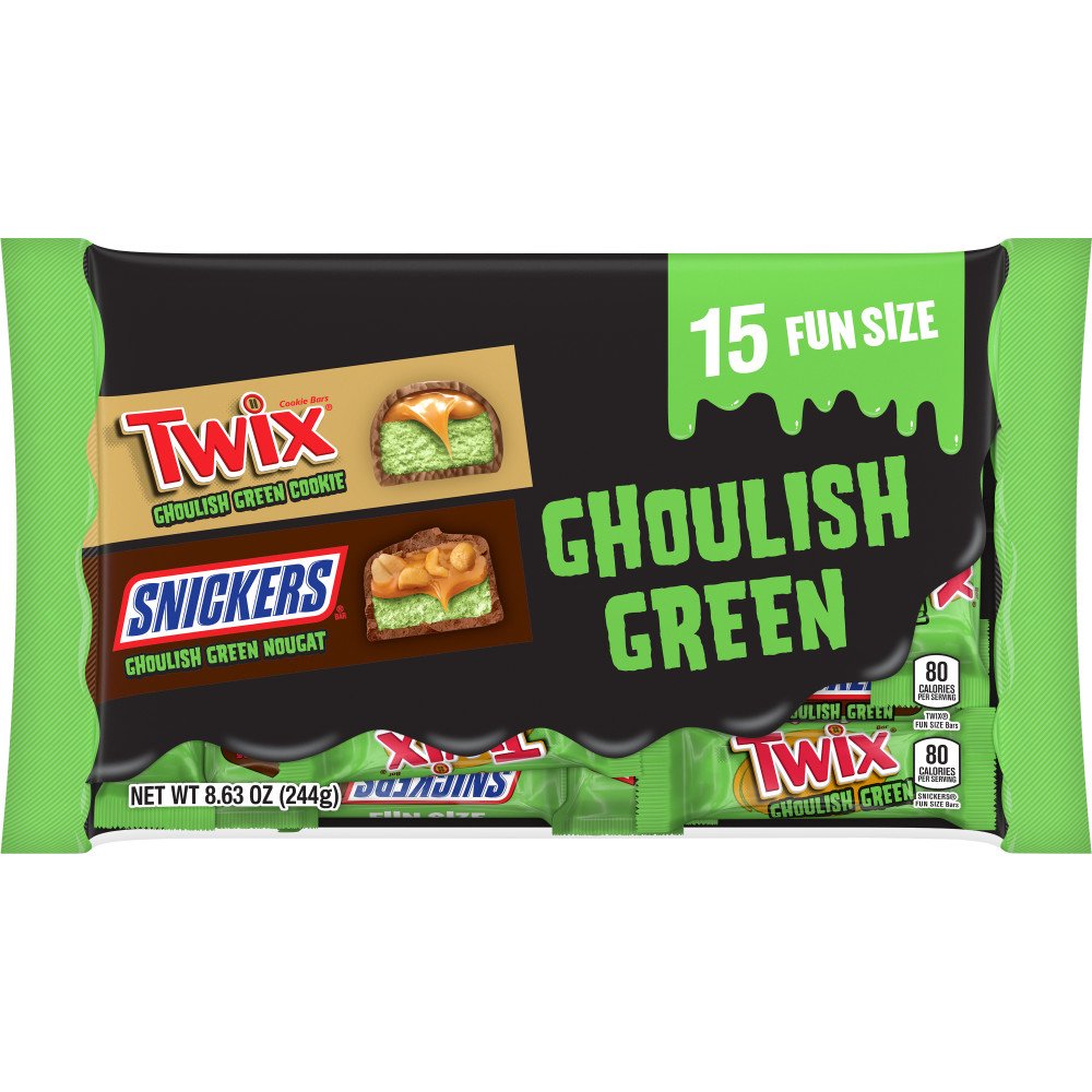 Snickers & Twix Ghoulish Green Assorted Milk Chocolate Halloween Candy ...