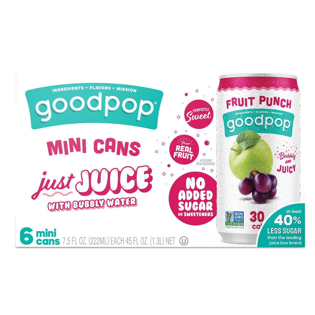 GoodPop Just Juice 6 pk Mini Cans with Bubbly Water - Fruit Punch ...