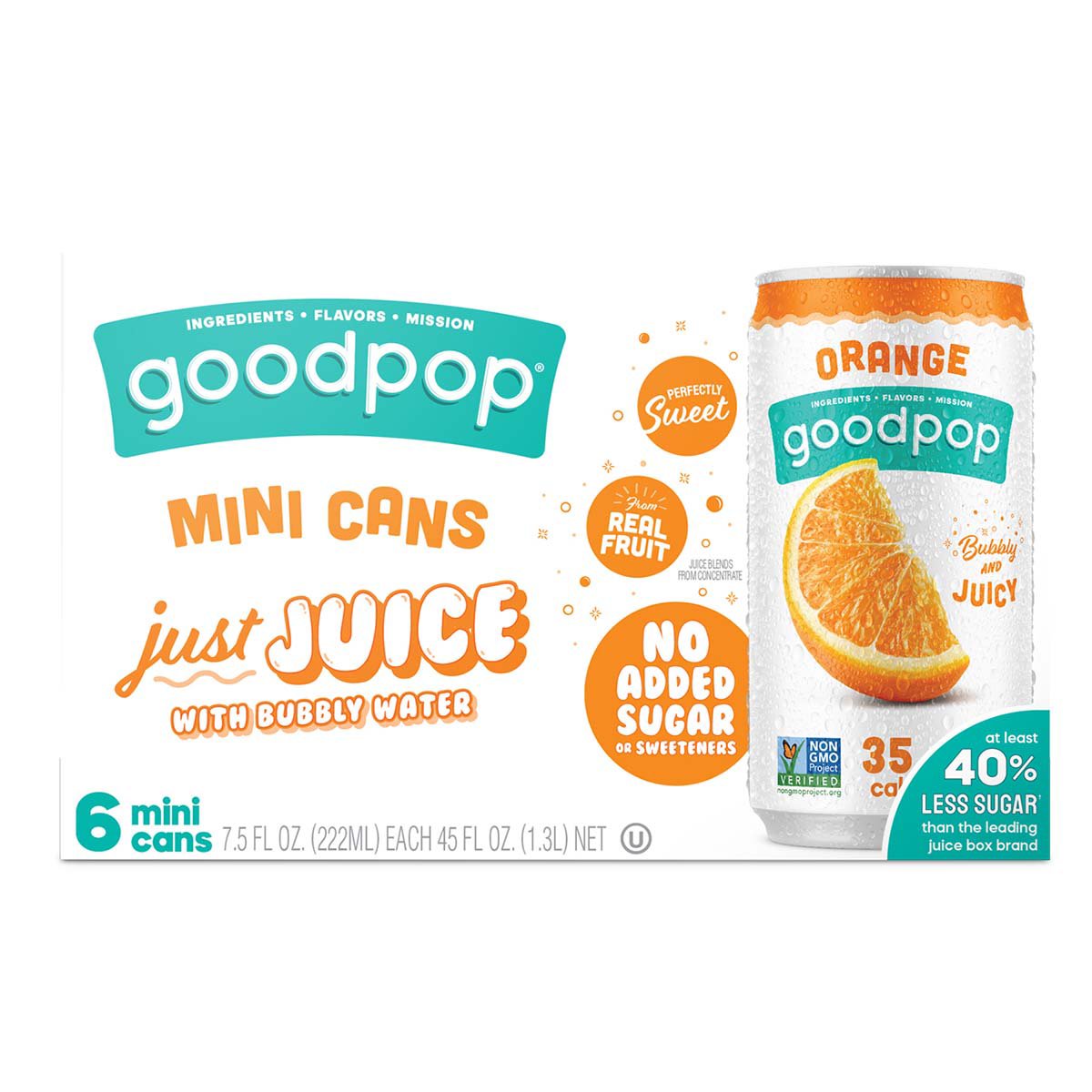 GoodPop Just Juice with Bubbly Water 6 pk Mini Cans - Orange - Shop ...