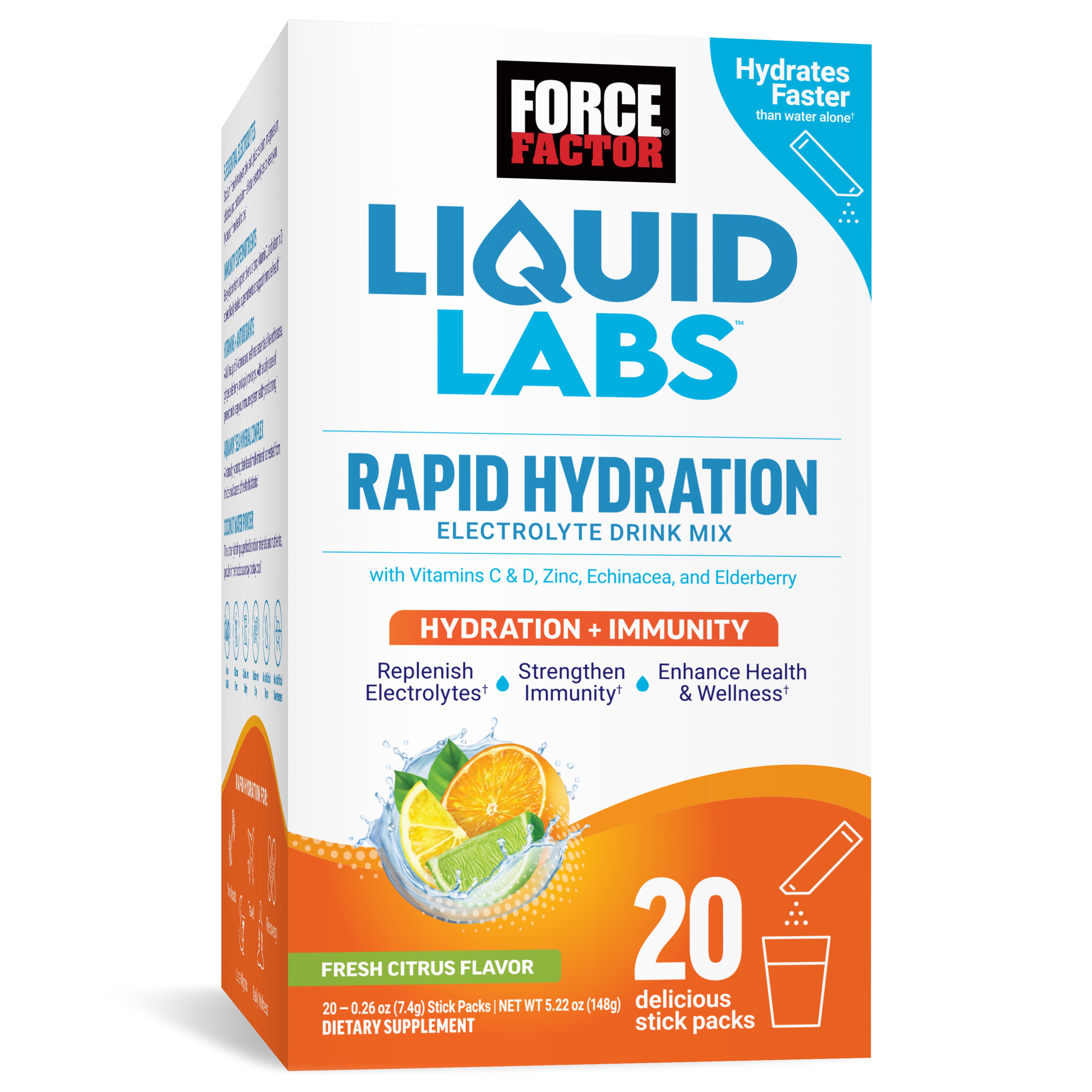 Force Factor Liquid Labs Rapid Hydration Electrolyte Drink Mix - Fresh ...