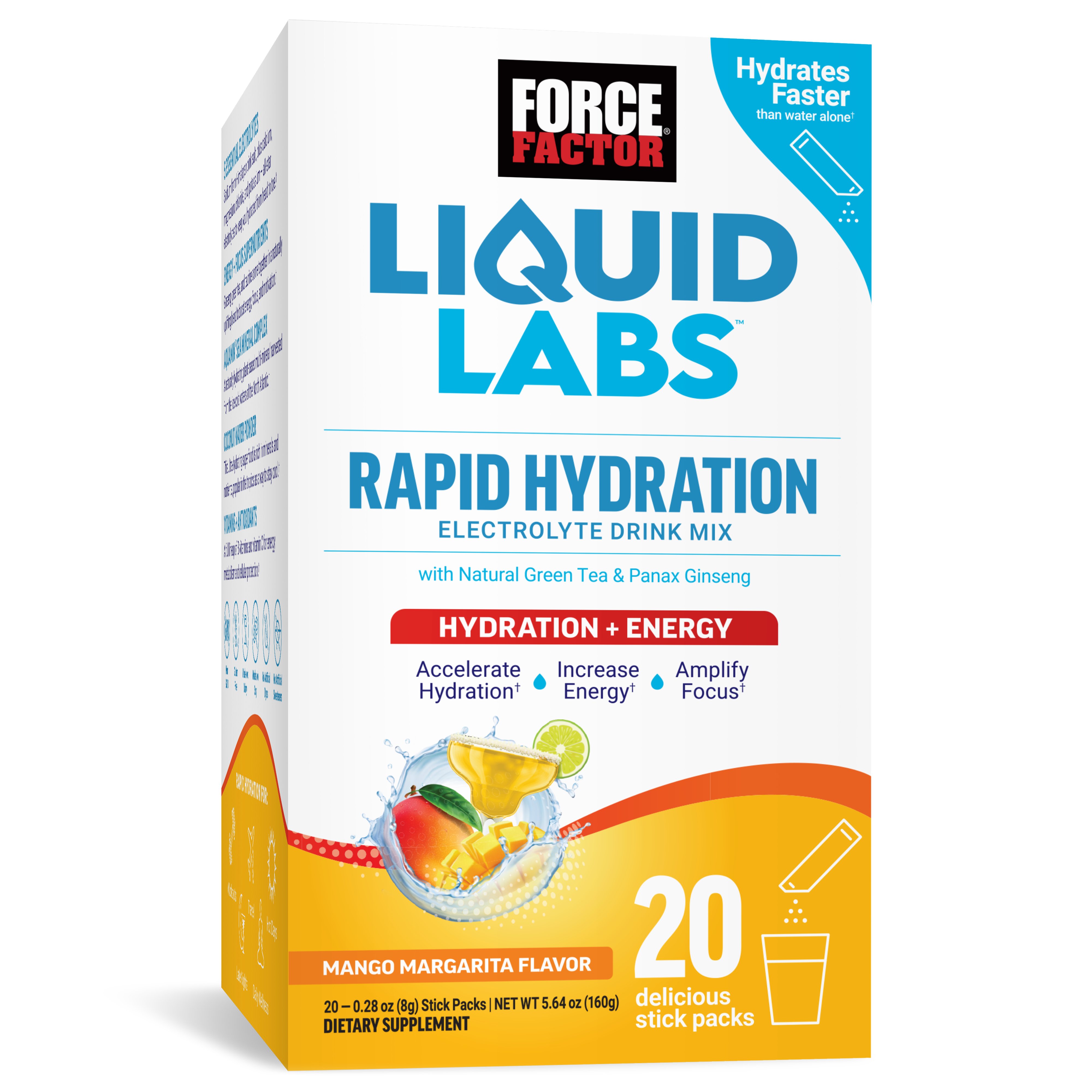 Force Factor Liquid Labs Rapid Hydration Electrolyte Drink Mix - Mango ...