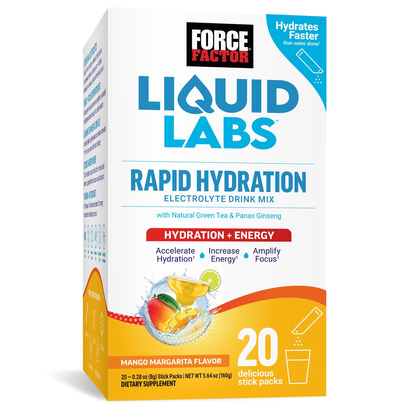 Force Factor Liquid Labs Rapid Hydration Electrolyte Drink Mix - Mango ...