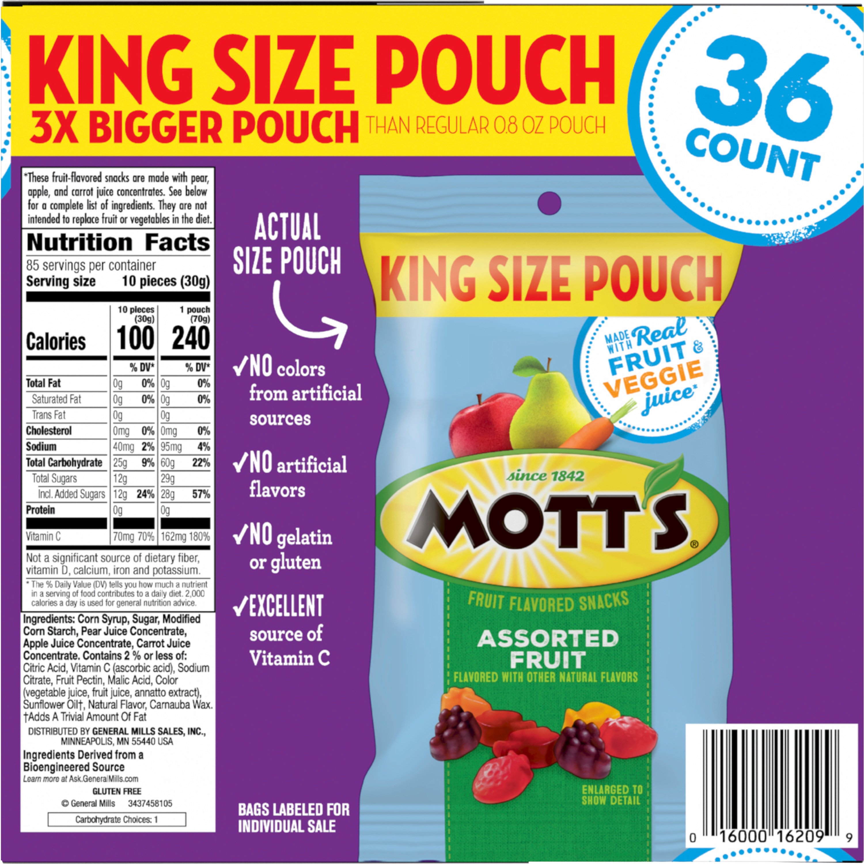 Mott s Assorted Fruit Snacks King Size Pouches