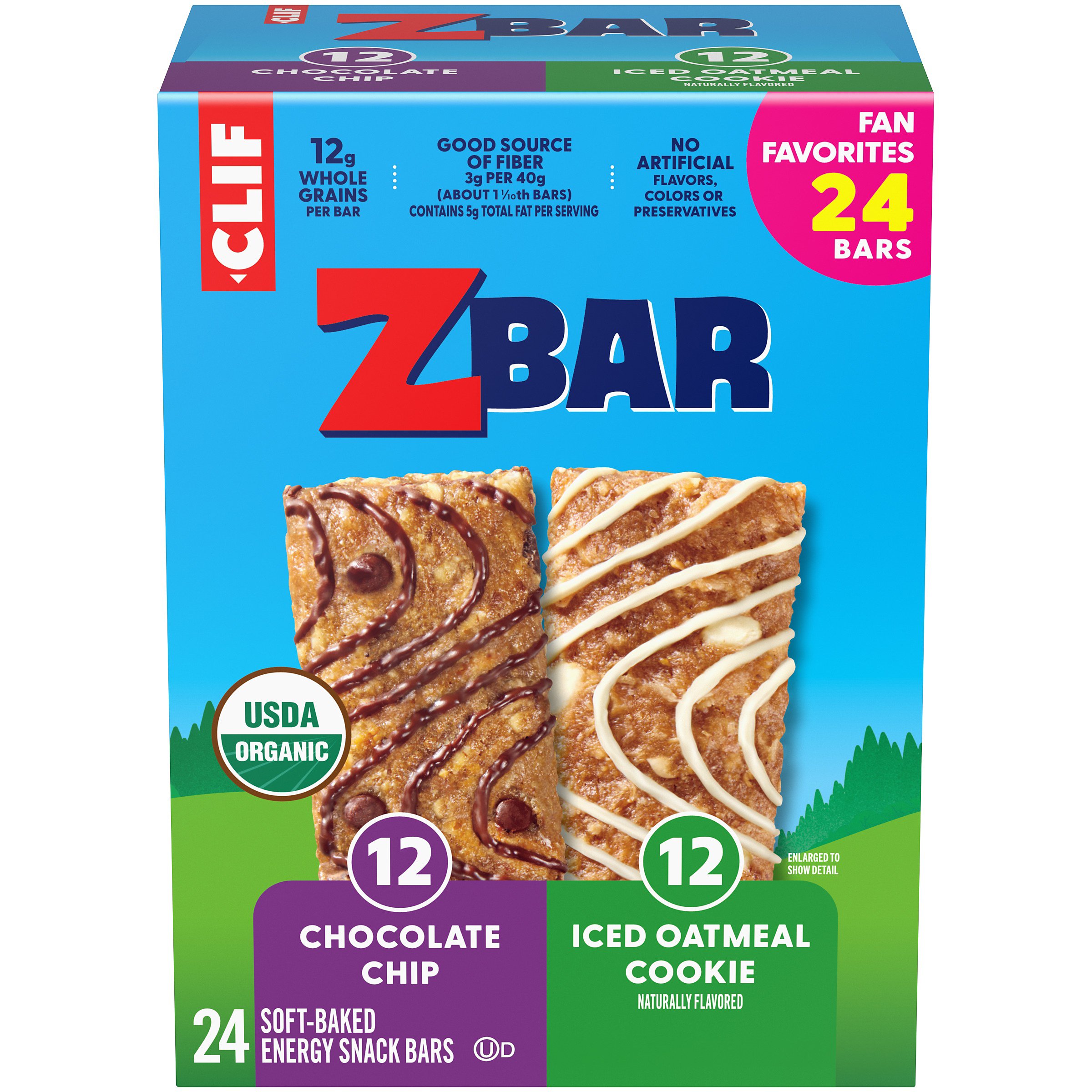 Clif Kid ZBar Energy Snack Bars Variety Pack - Chocolate Chip & Oatmeal ...