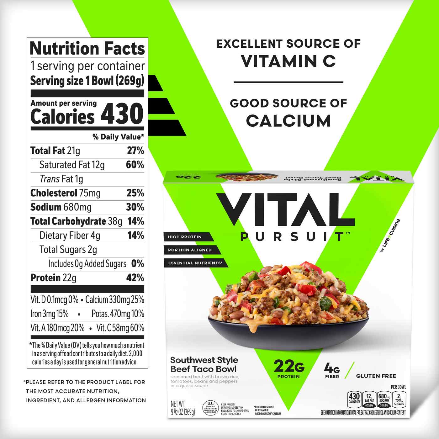 Vital Pursuit Southwest Style Beef Taco Bowl, High Protein, Glp-1 ...
