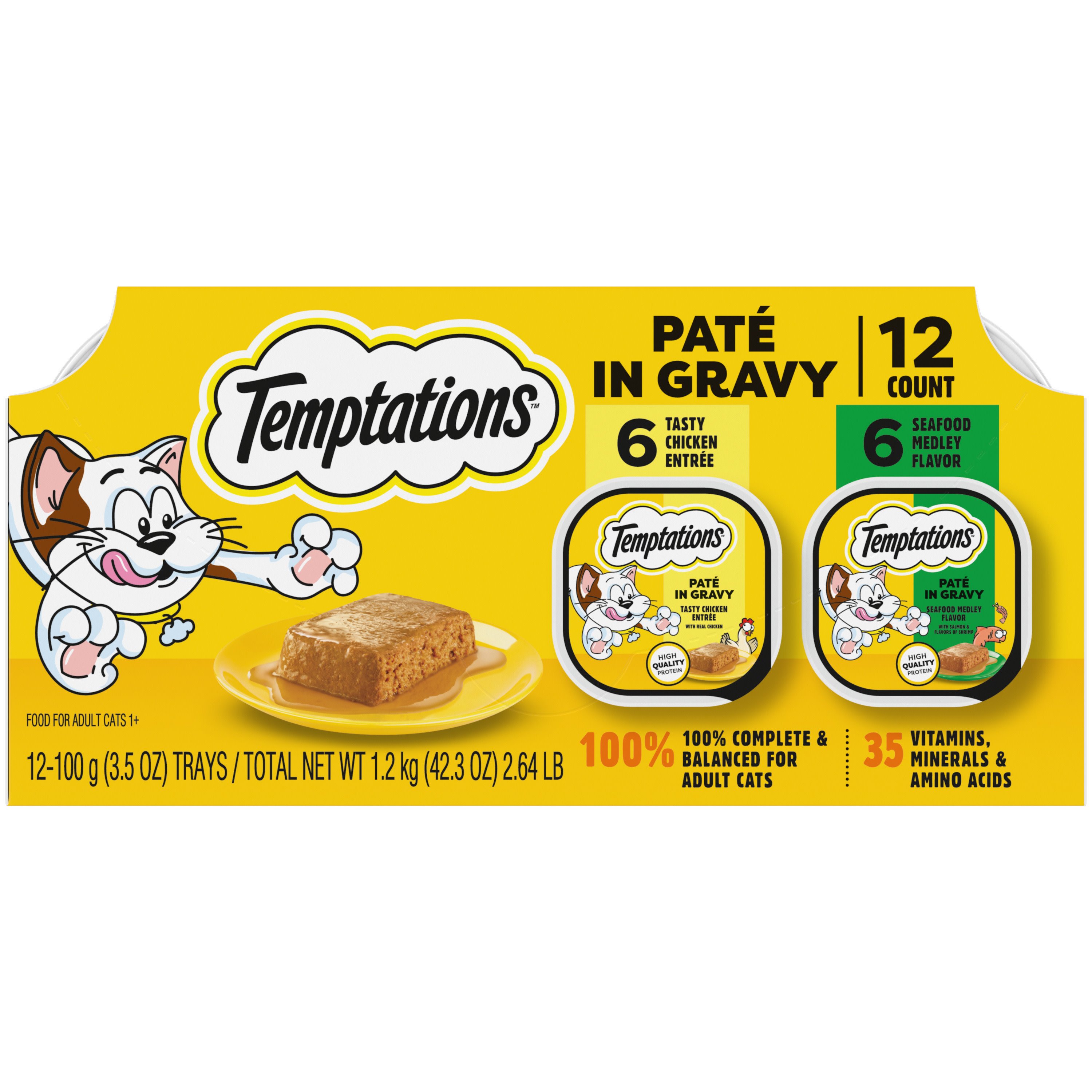 Temptations Wet Cat Food Paté in Gravy - Tasty Chicken & Seafood Medley ...