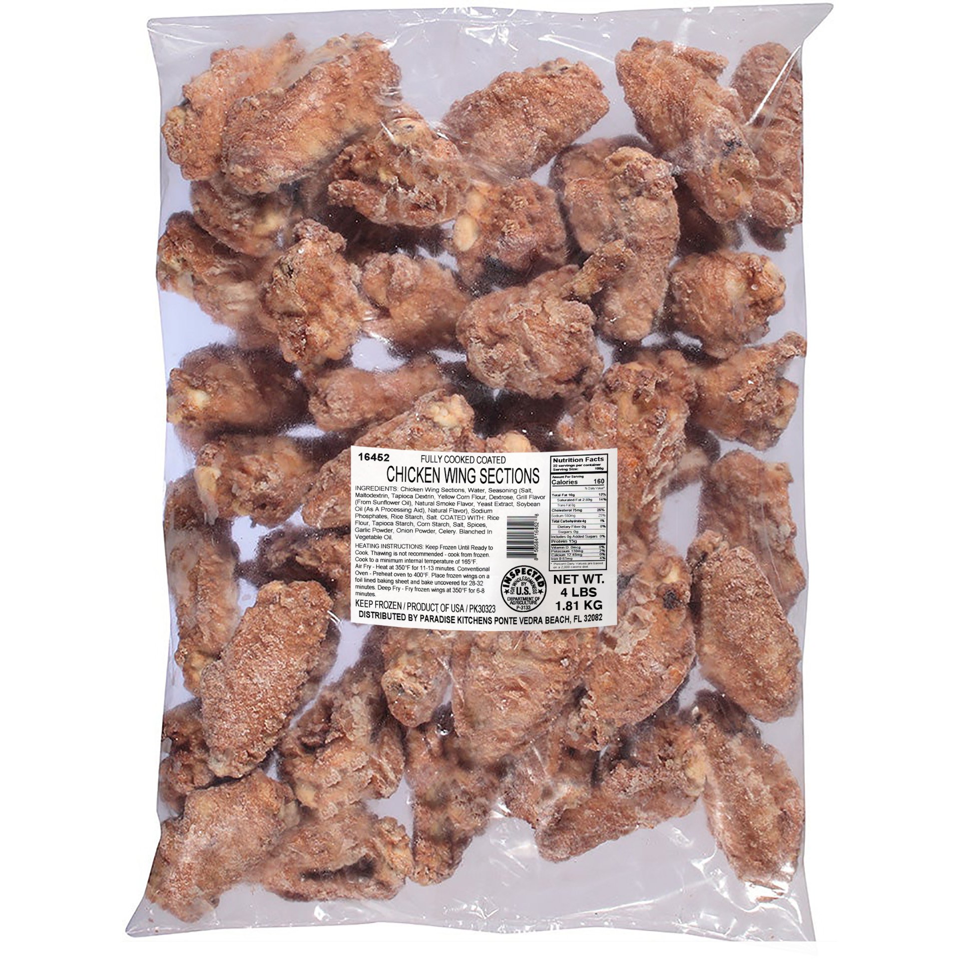 Eastern Quality Foods Frozen Fully Cooked Coated Chicken Wing Sections ...