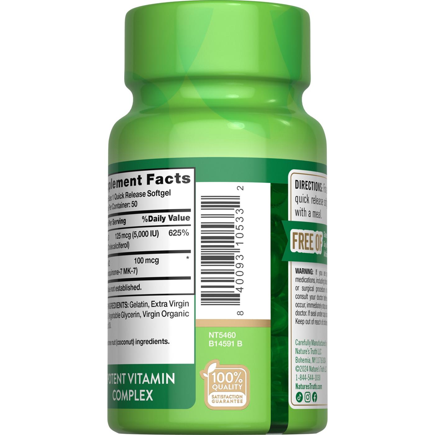 Nature's Truth Ultra K2 100 mcg + D3 125 mcg Quick Release Softgels ...