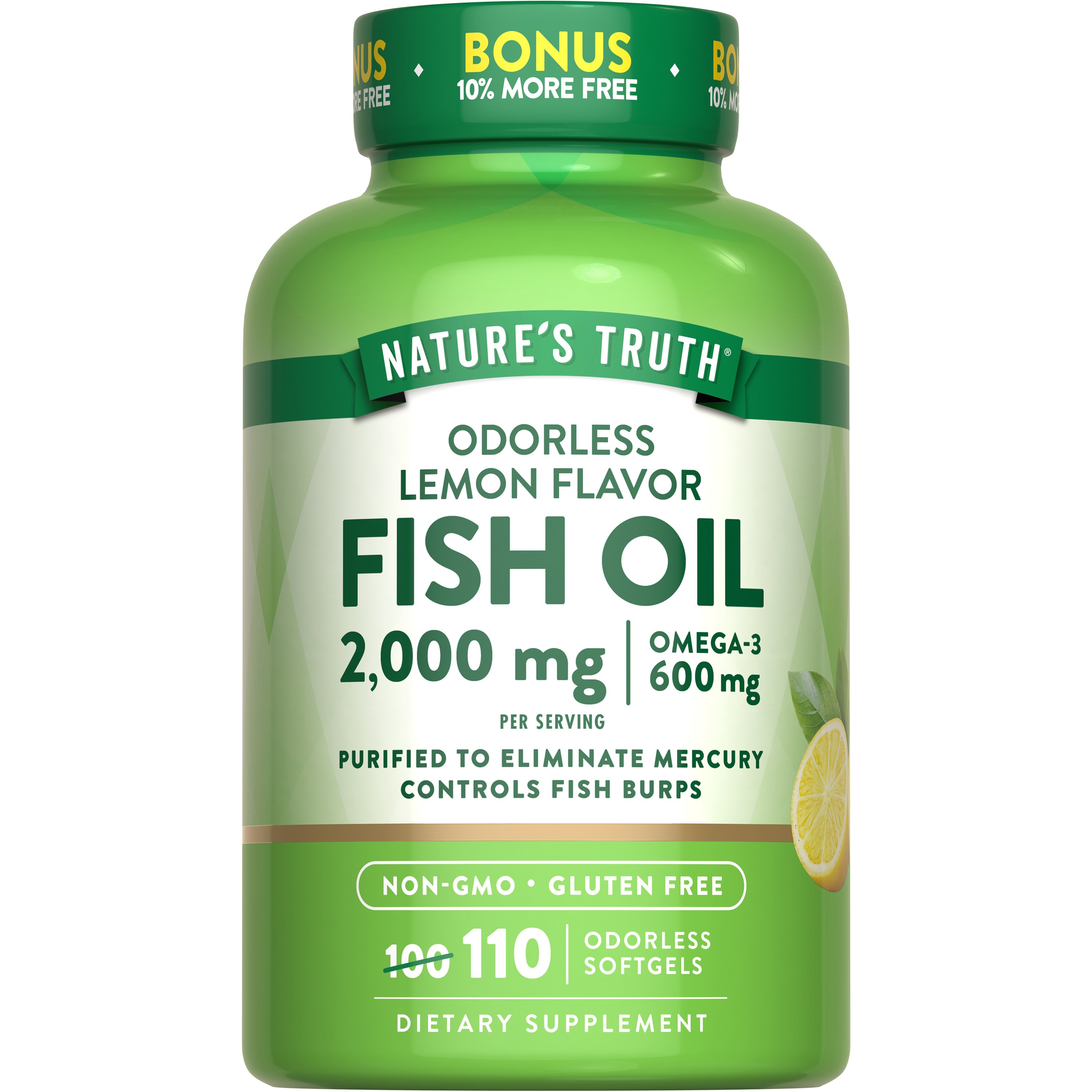 Nature's Truth Purified Fish Oil 2000 mg Odorless Softgels - Lemon ...