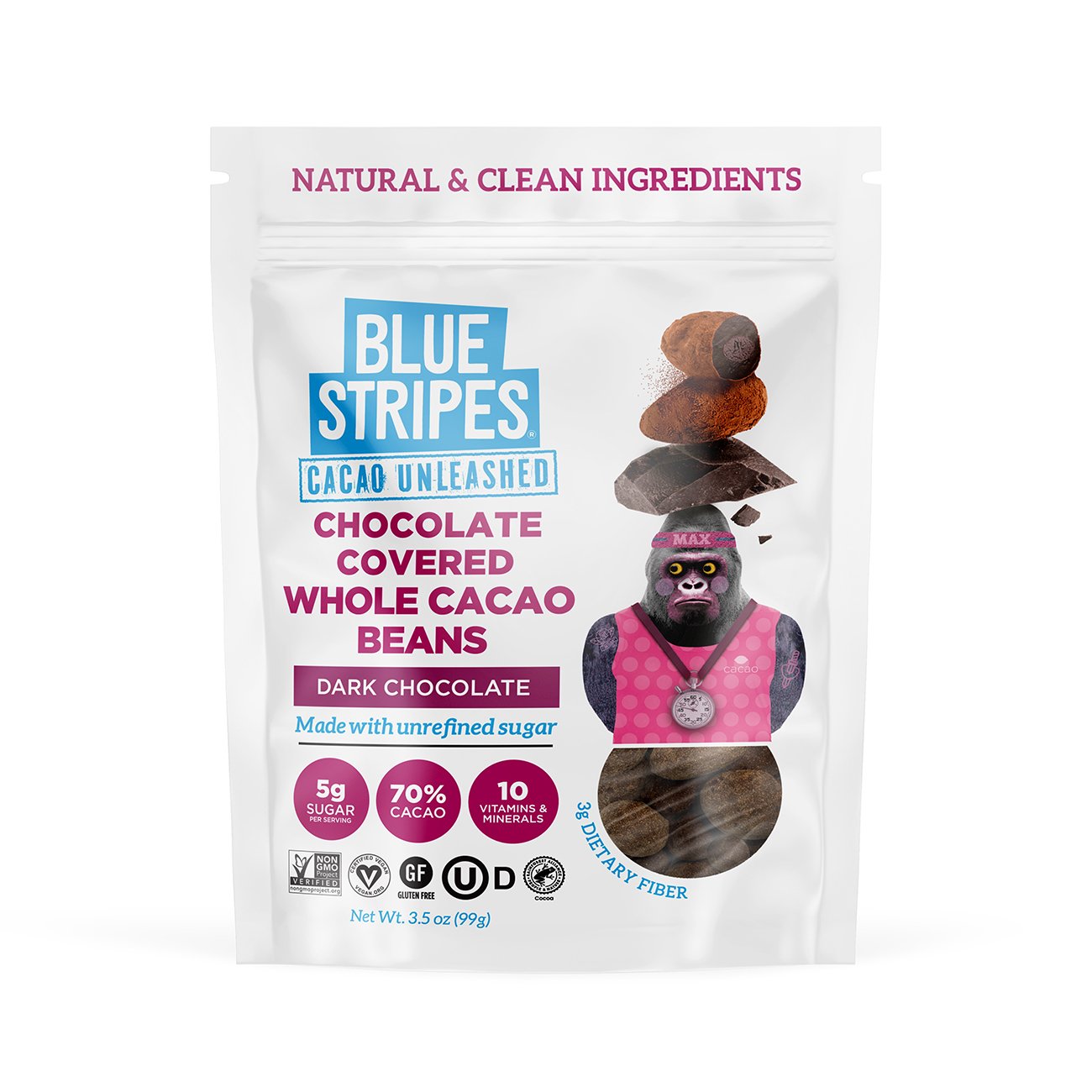 Blue Stripes Chocolate Covered Whole Cacao Beans - Dark Chocolate, 3.5 ...