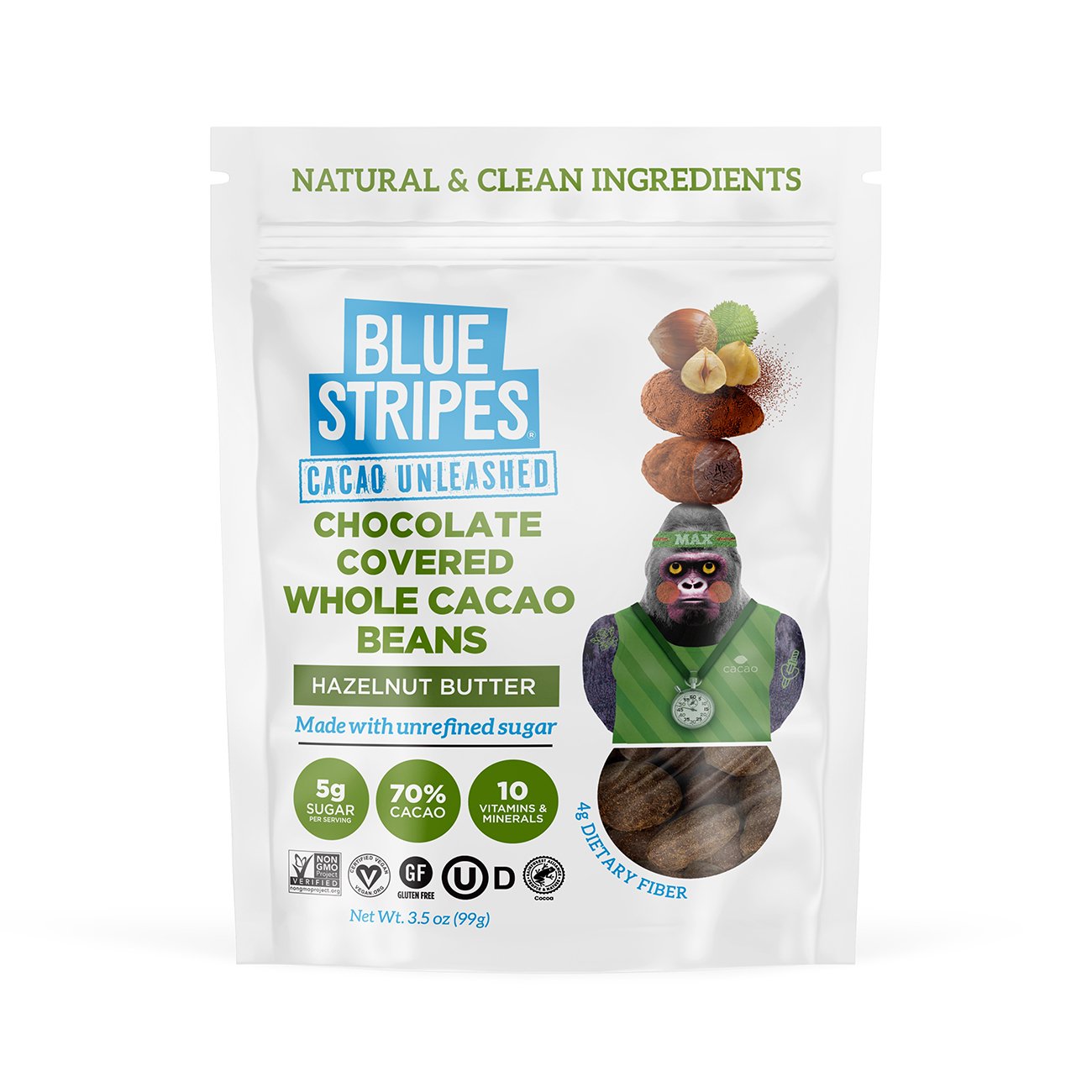 Blue Stripes Chocolate Covered Whole Cacao Beans - Hazelnut Butter ...