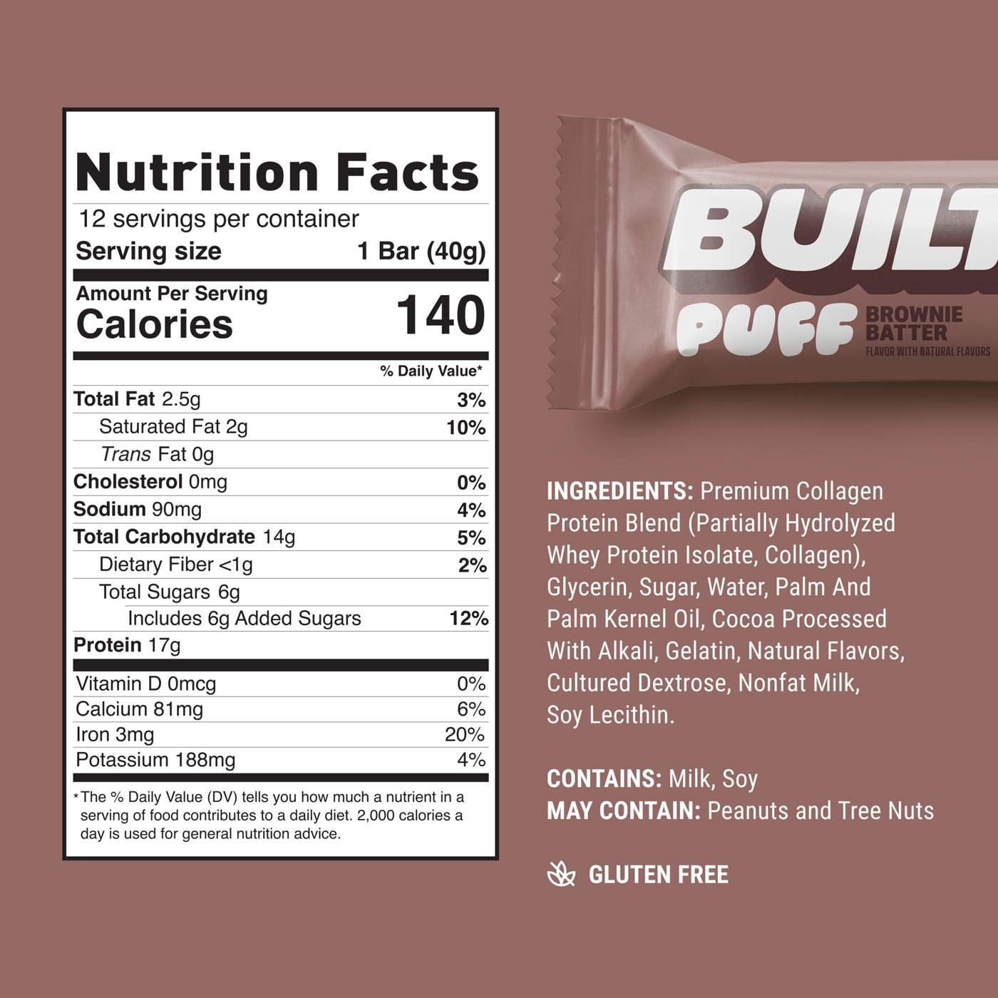BUILT Puff 17g Protein Bar - Brownie Batter - Shop Granola & snack bars ...
