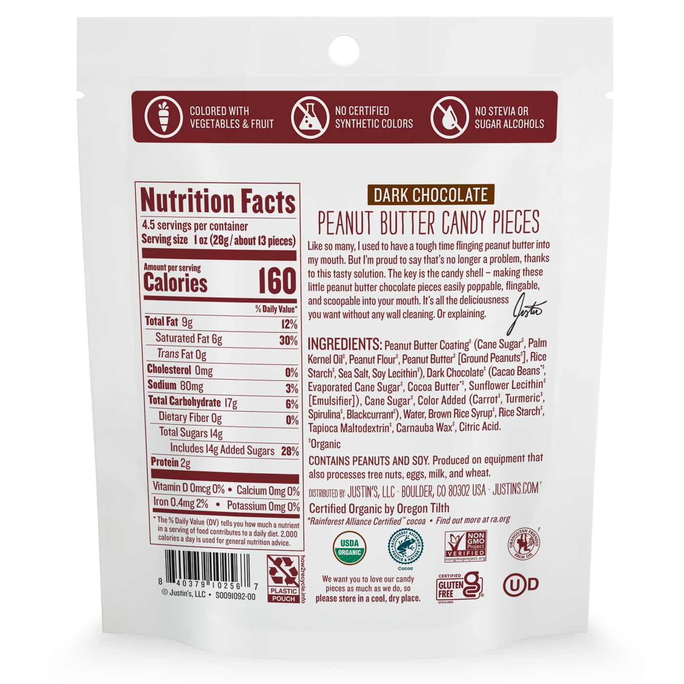 Justin's Dark Chocolate Peanut Butter Candy Pieces - Shop Candy at H-E-B