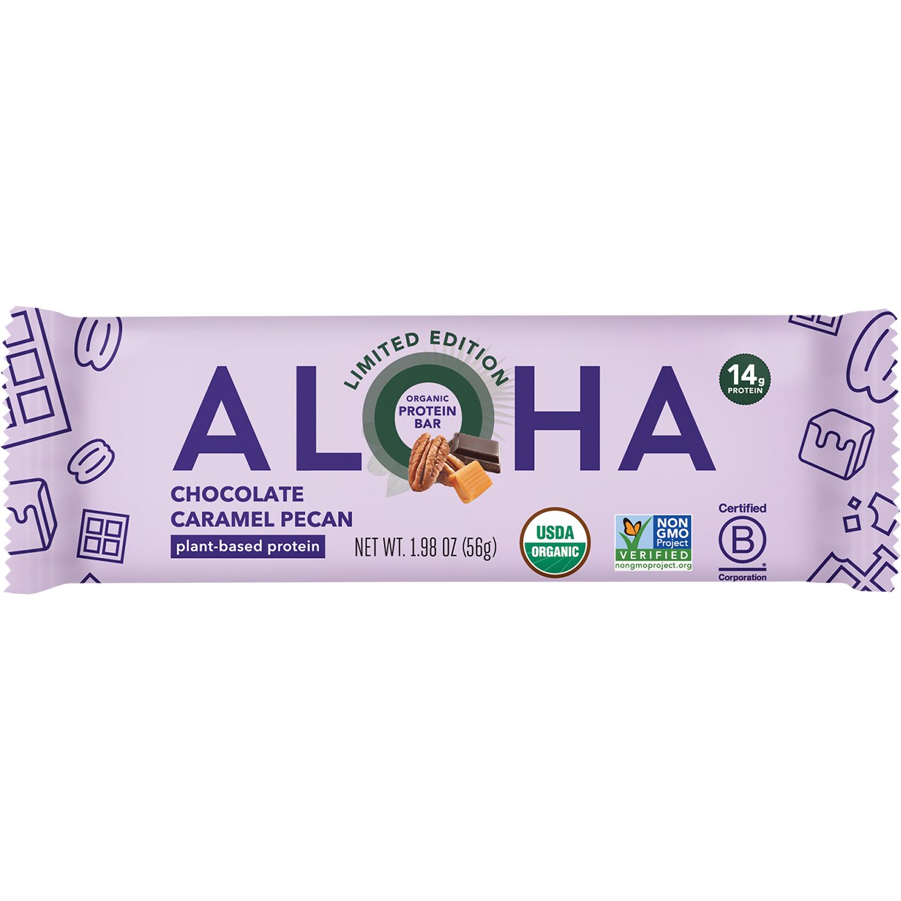 Aloha Organic 14g Protein Bar - Chocolate Caramel Pecan - Shop Granola ...
