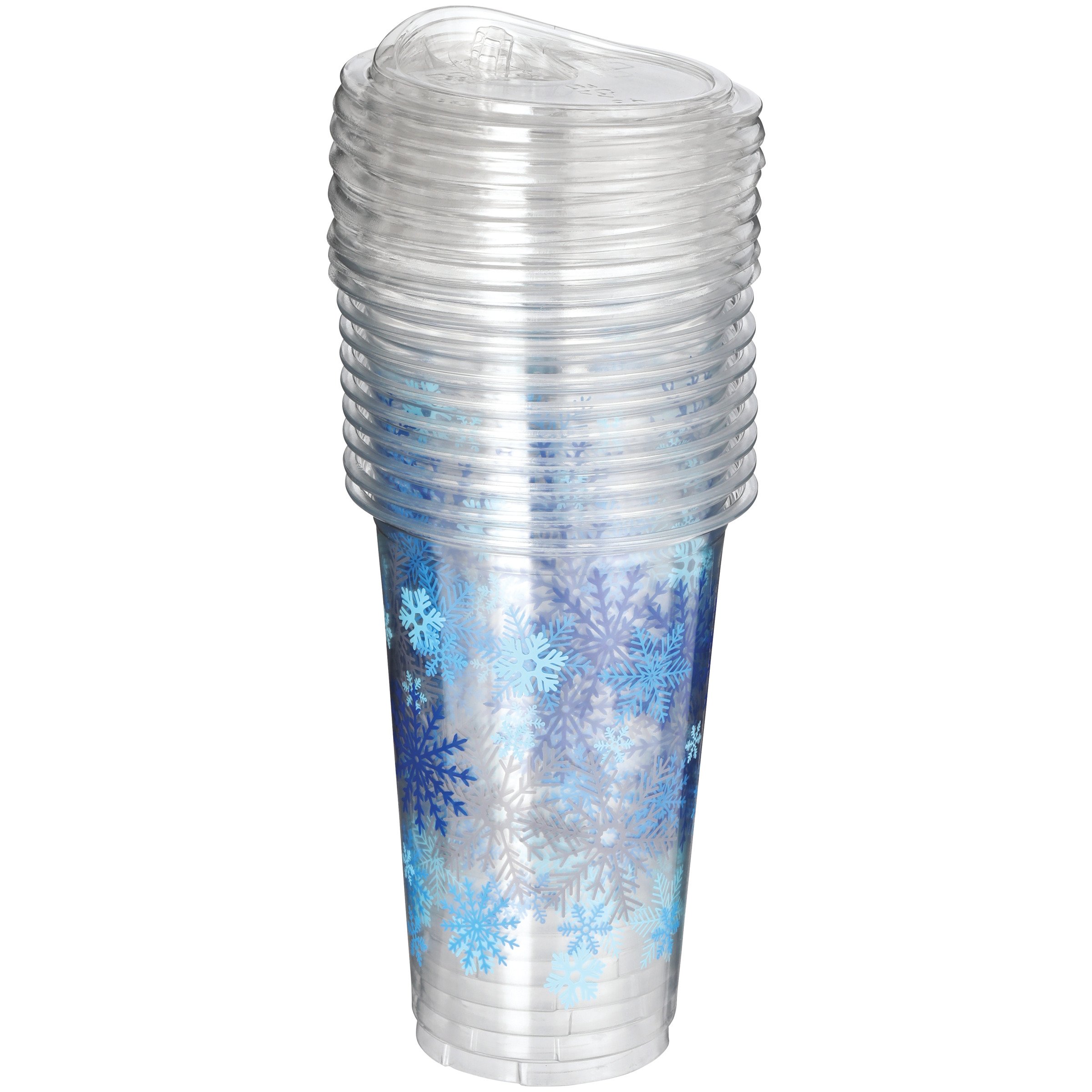 Destination Holiday Snowflakes Plastic Christmas Party Cups & Lids, 10 ...