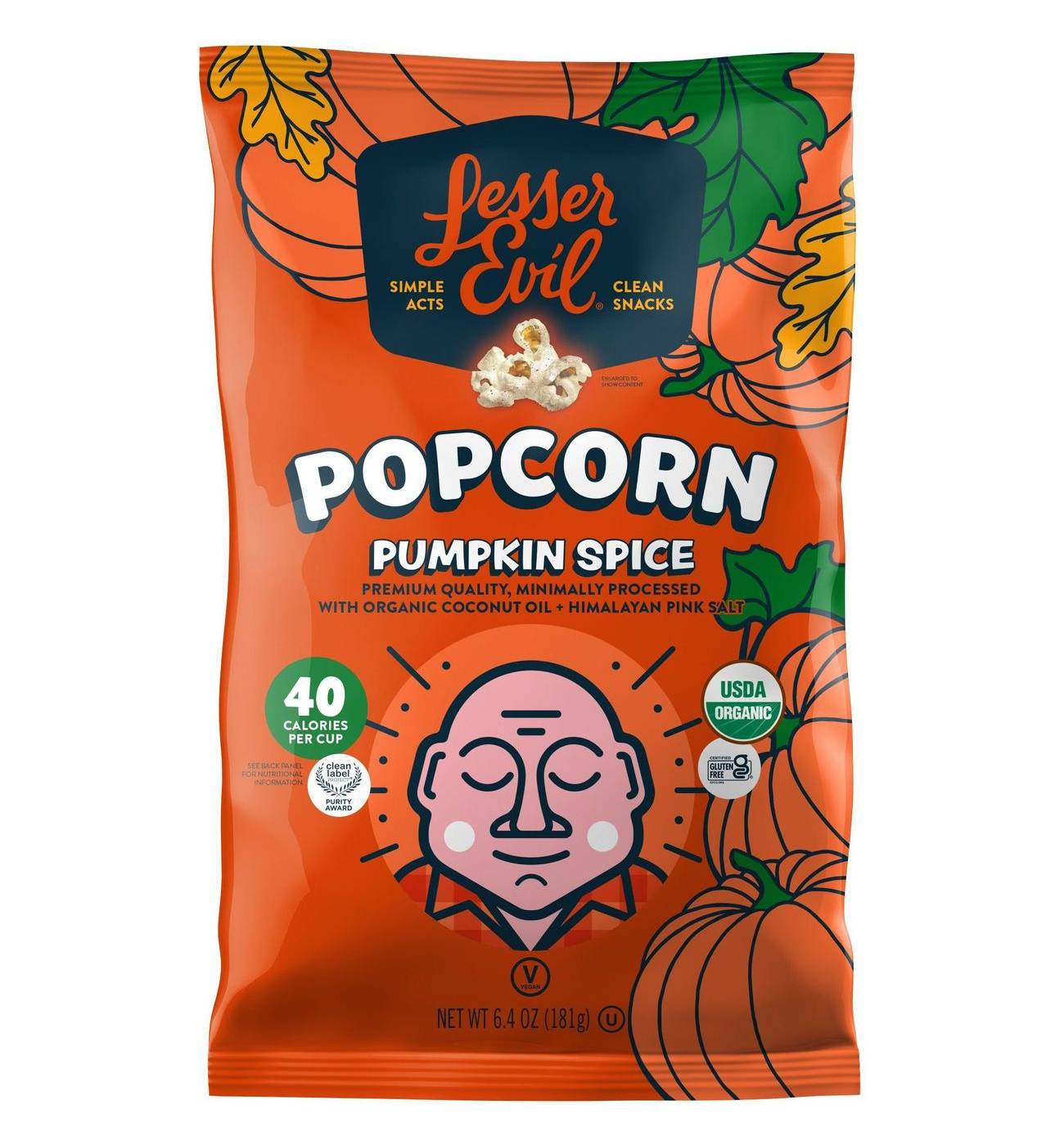 LesserEvil Organic Popped Popcorn - Pumpkin Spice - Shop Popcorn at H-E-B